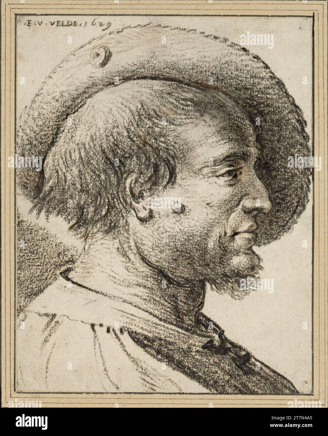 Esaias van de Velde Profile head of a bearded man with wart on the ...