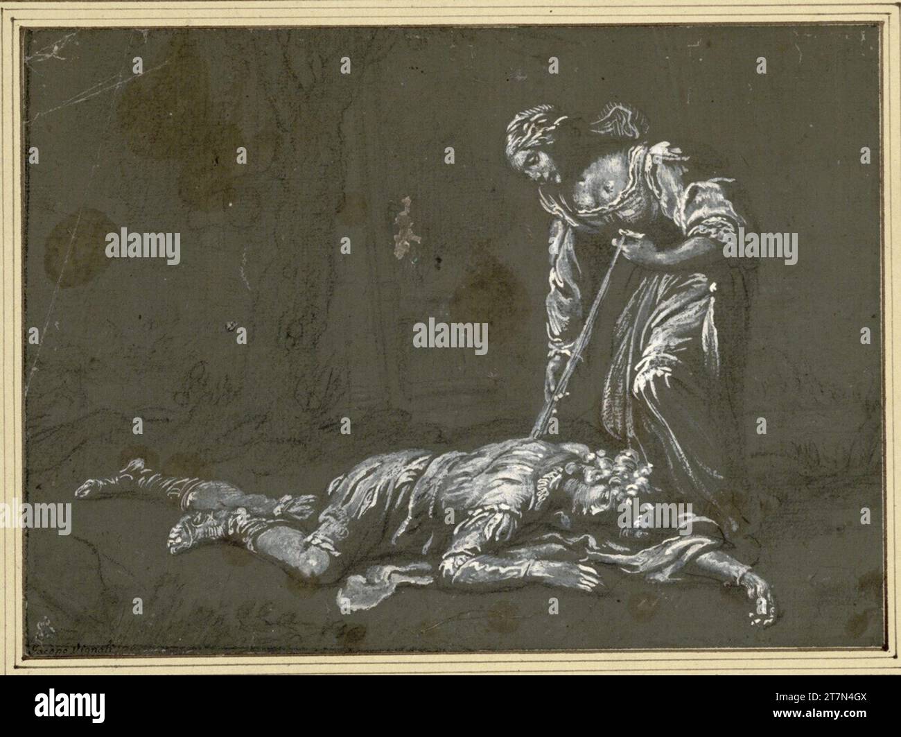 Jacopo Vignali In a landscape in front of a tree, Pyramus is dead on ...