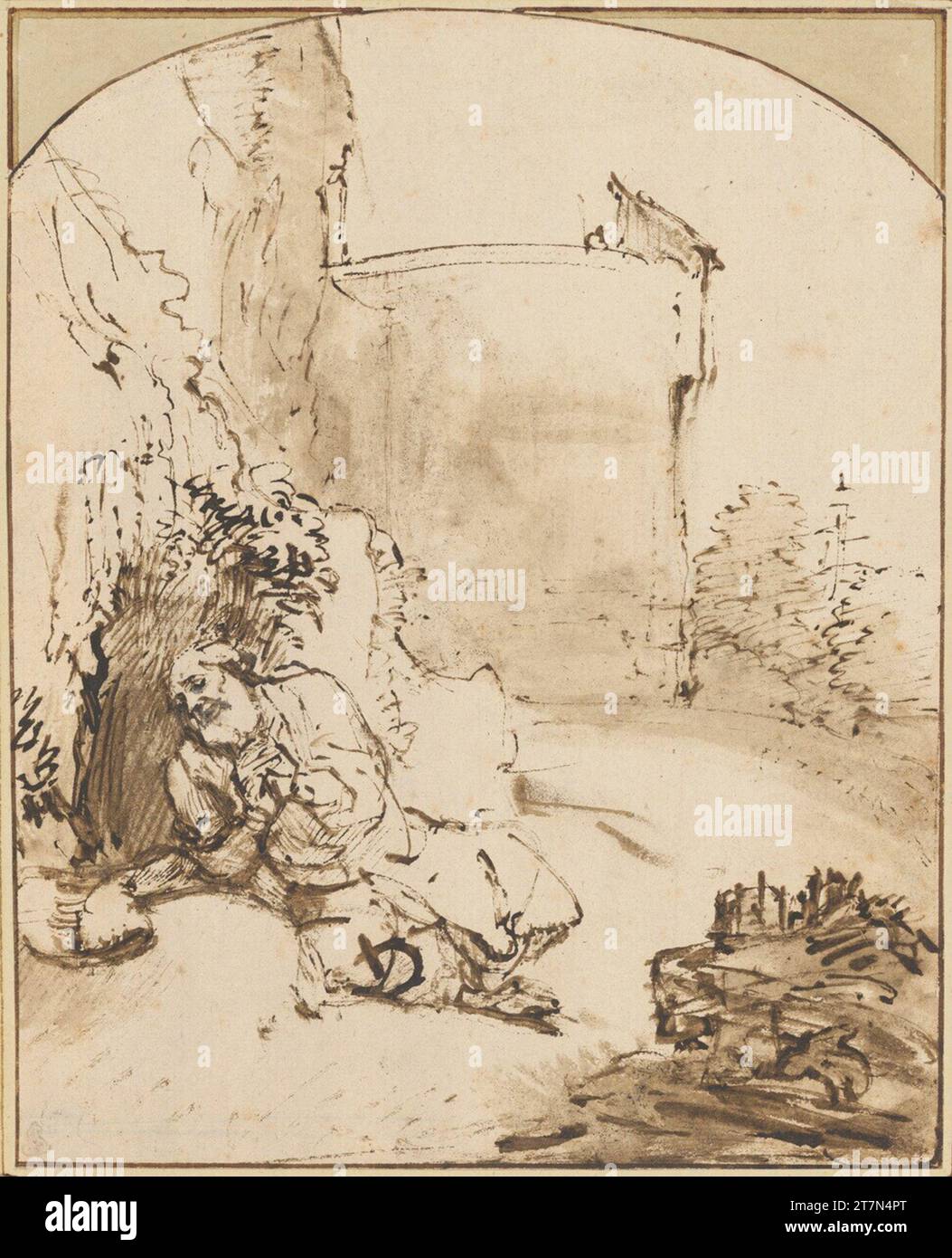 Rembrandt Harmensz. van Rijn The Prophet Jonas in front of the walls of ...