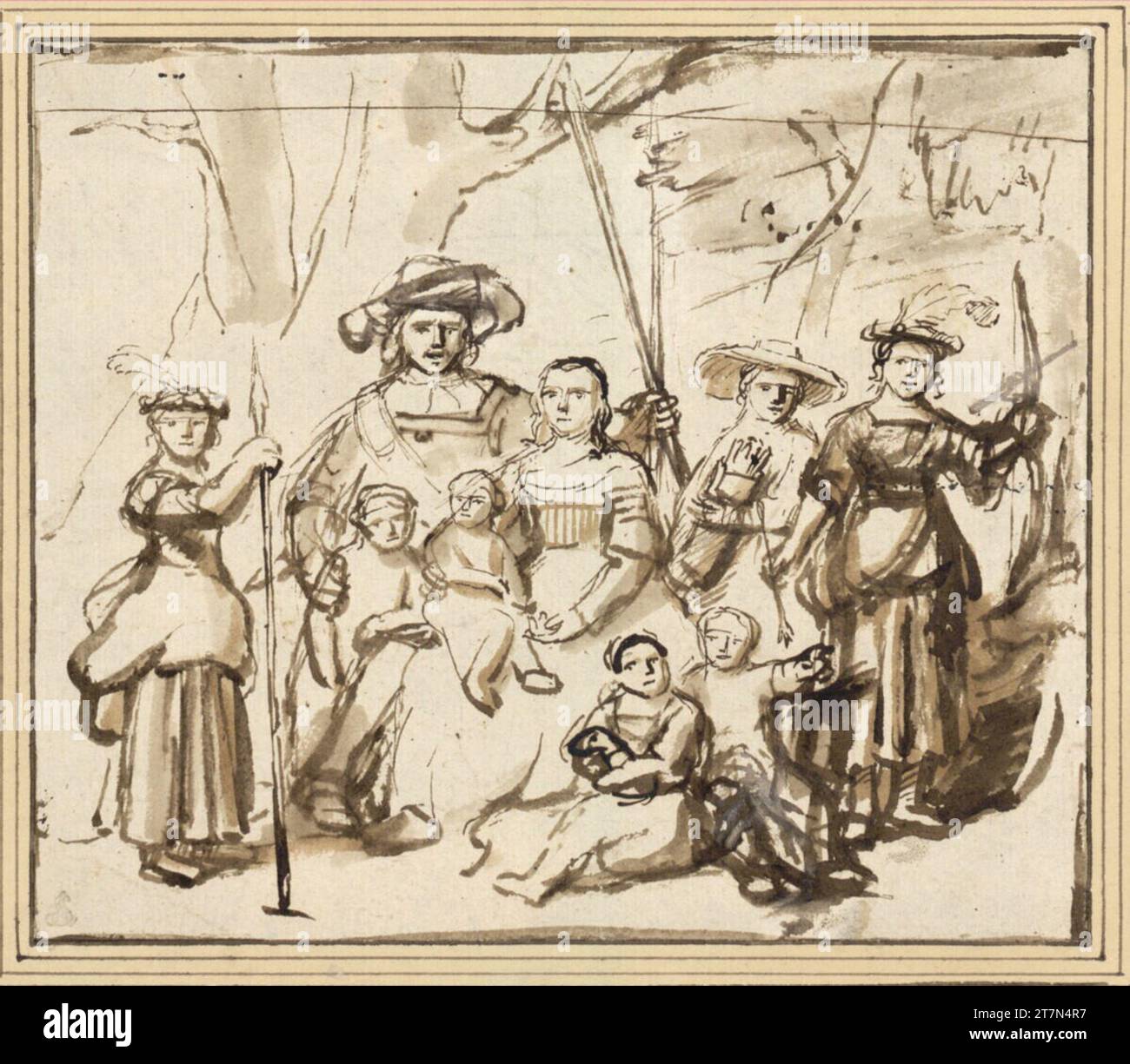 Samuel van Hoogstraten Study for a family portrait with nine figures ...