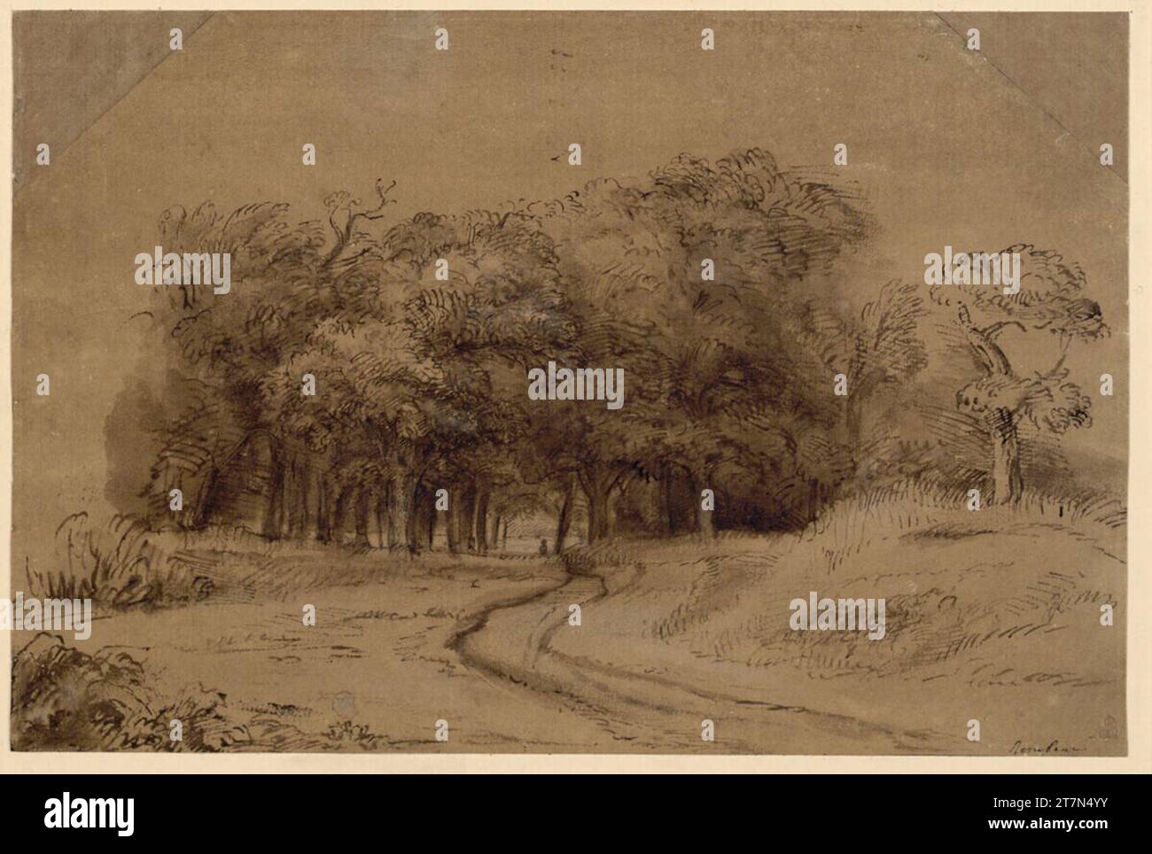 Abraham Furnerius Landscape with street and forest. Feder in brown ...