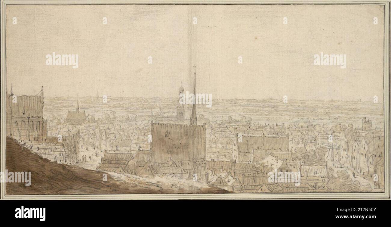 Herman Saftleven View of Utrecht. Black chalk, brown laved; continuous ...