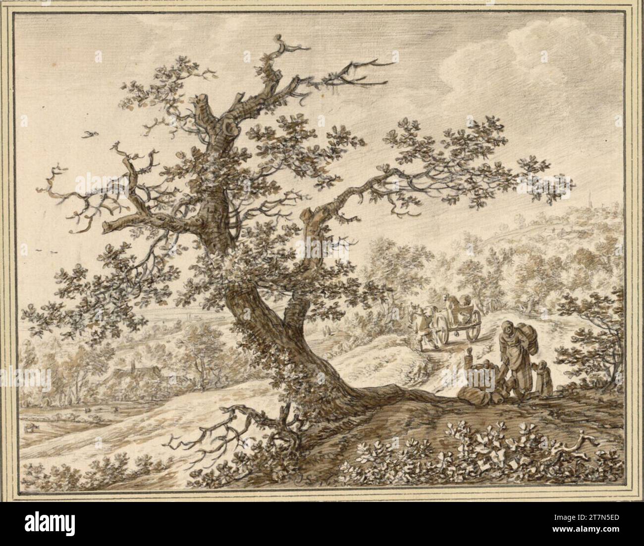 Herman Saftleven Hull landscape with a weathered tree. Black chalk ...