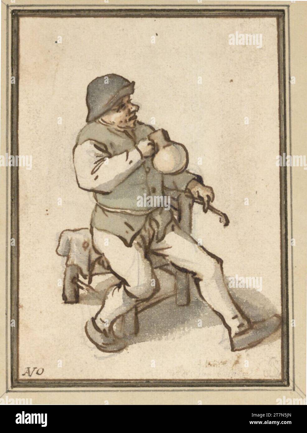 Adriaen van Ostade Seated farmer with a raised drink, to the right ...