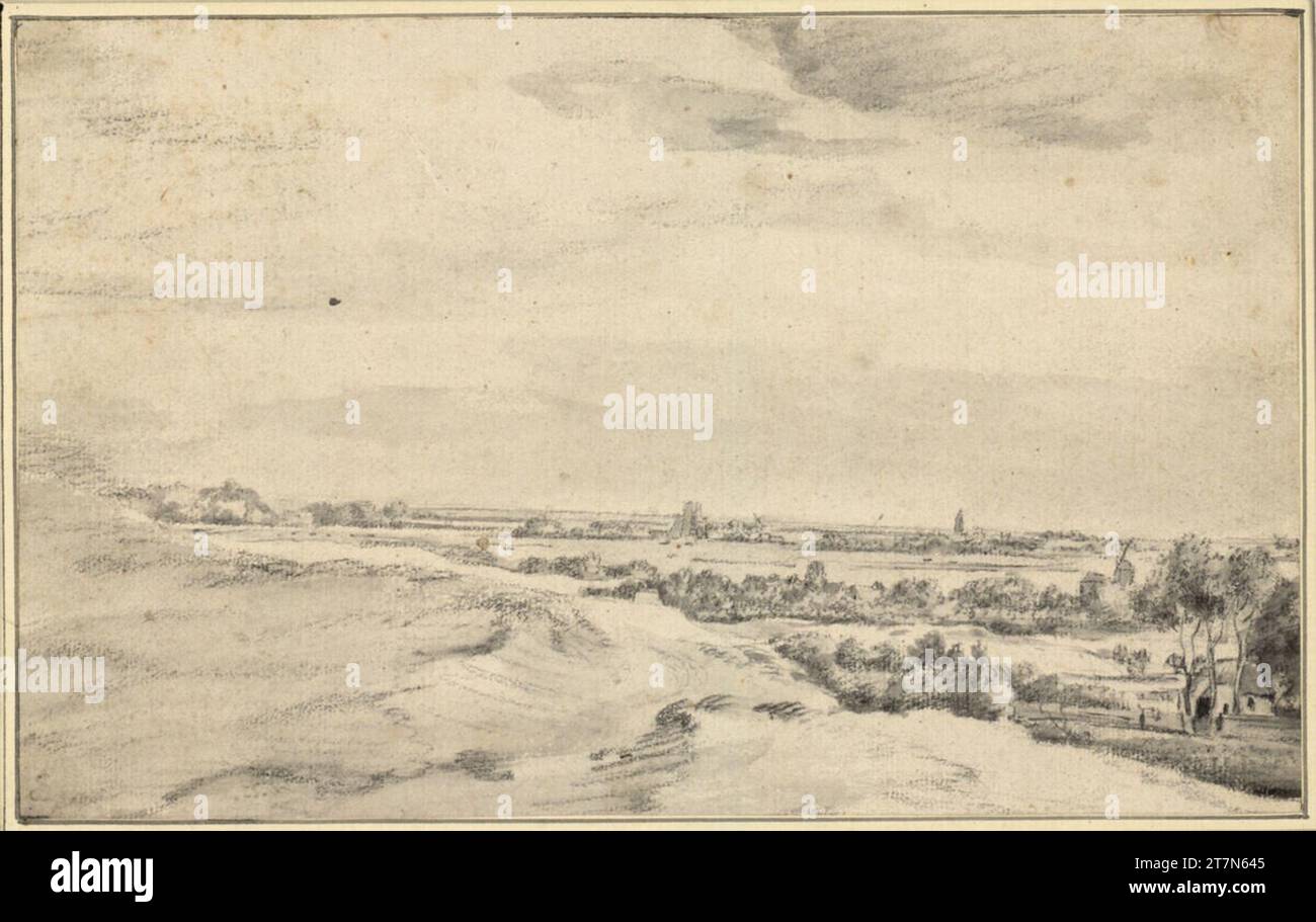 Jacob van Ruisdael View of dunes over a wide Dutch landscape. Black ...