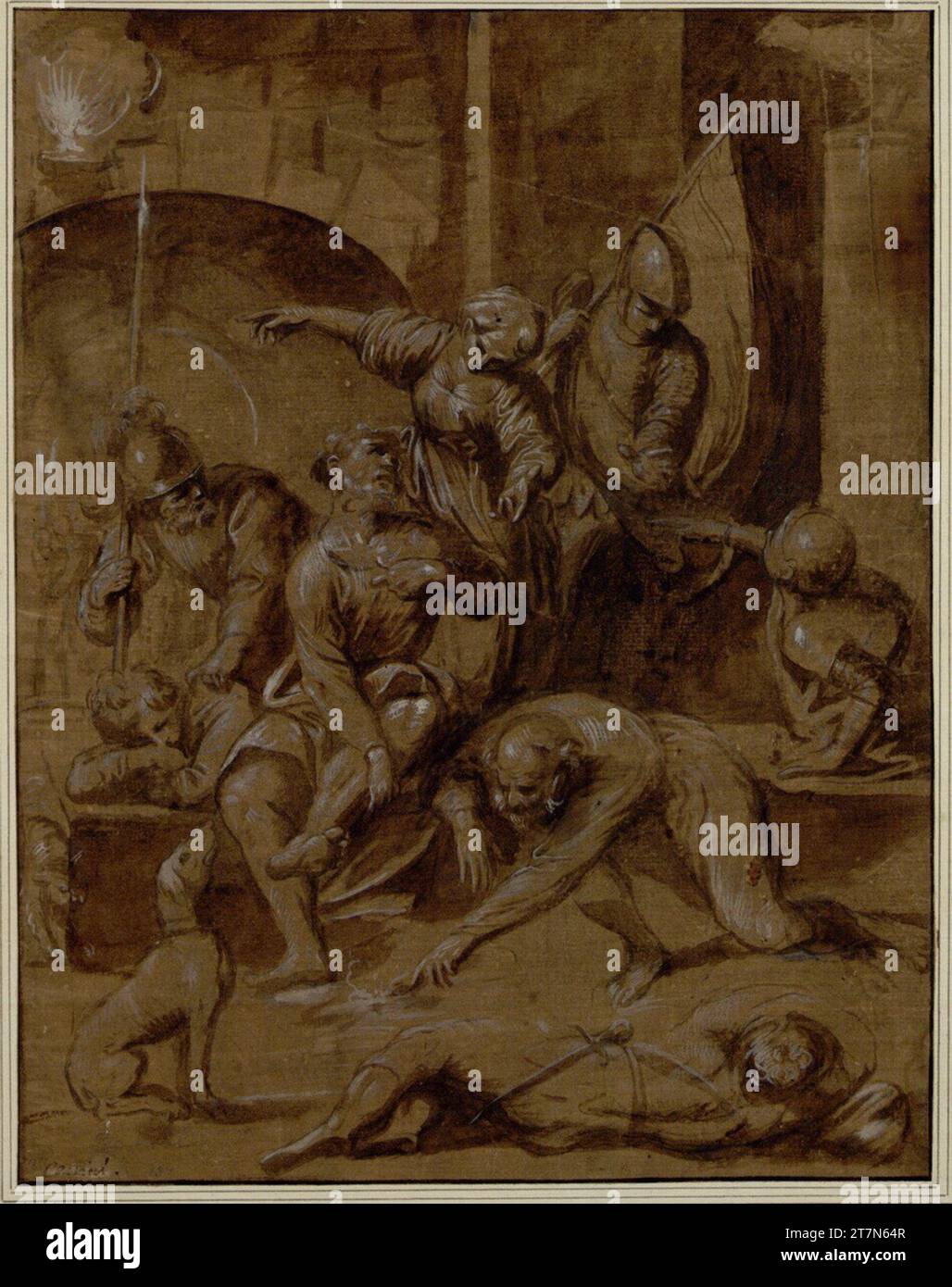 Giovanni Angelo Canini The denial of Petri. Brush in brown; Curried ...