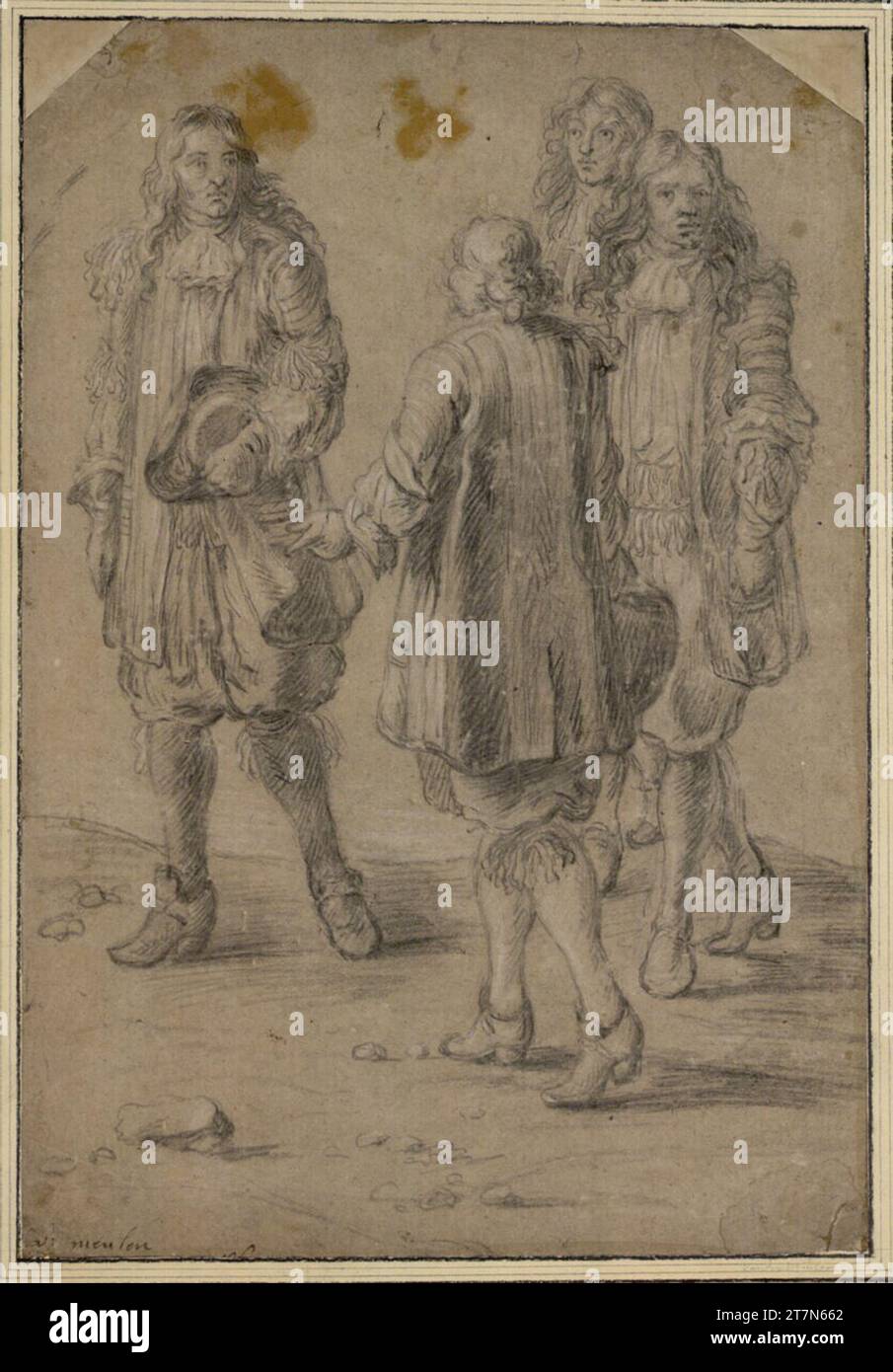 Adam Frans van der Meulen Four eliminated men. Black chalk, heighted ...