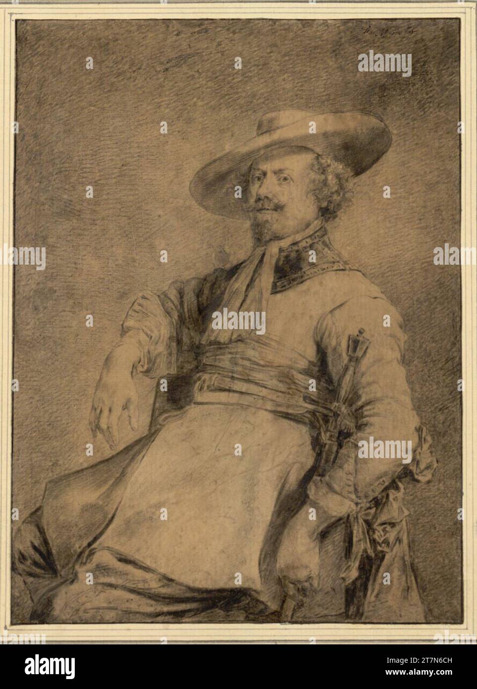 Jacob Duck Self -portrait With a broad hat and sword. Black chalk, on ...