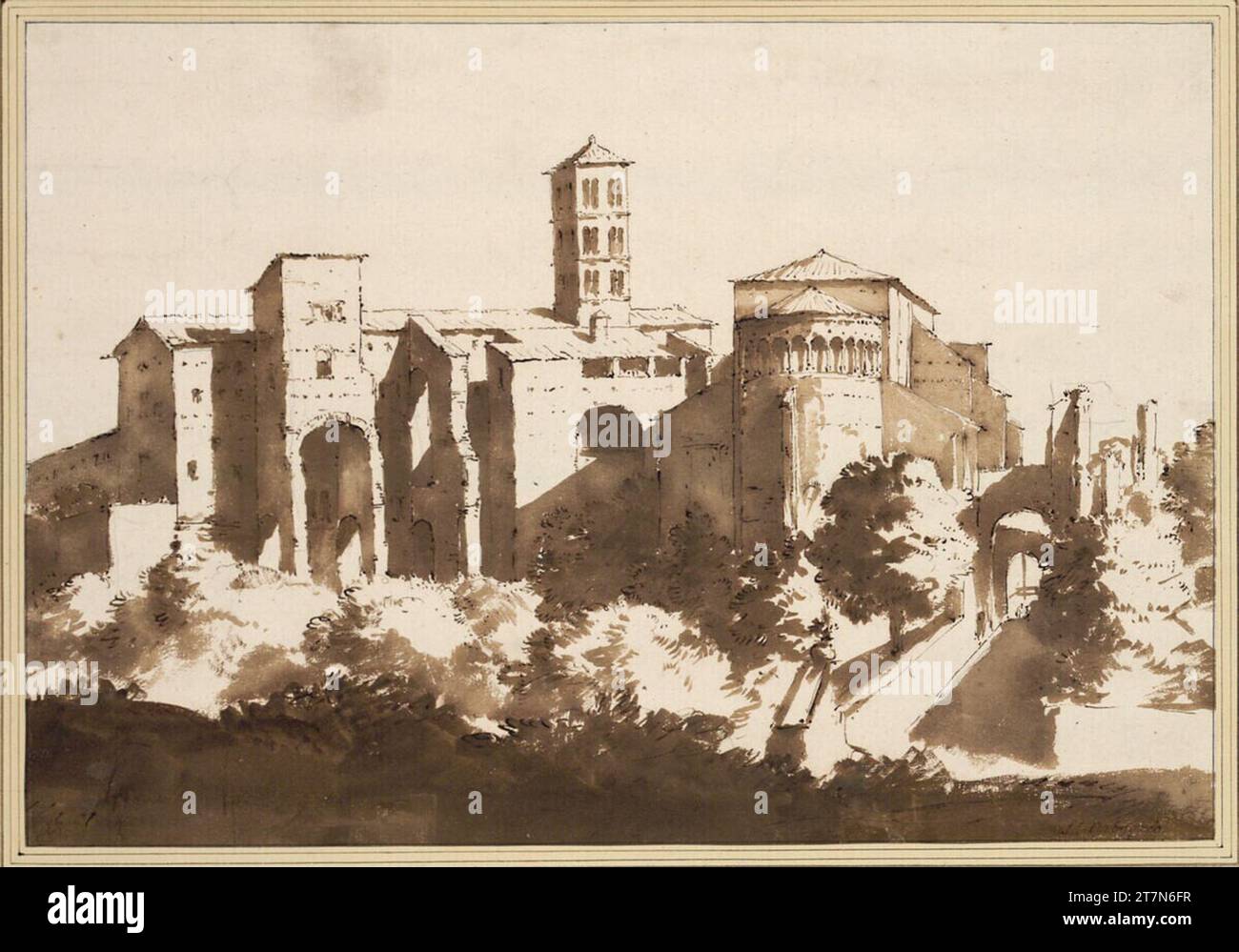 Jan de Bisschop Ss. Giovanni and Paolo in Rom. Pen and brushes in brown ...