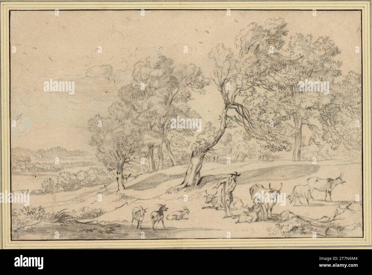 Lambert van der Vinne Tree -rich pasture landscape with small herd of ...