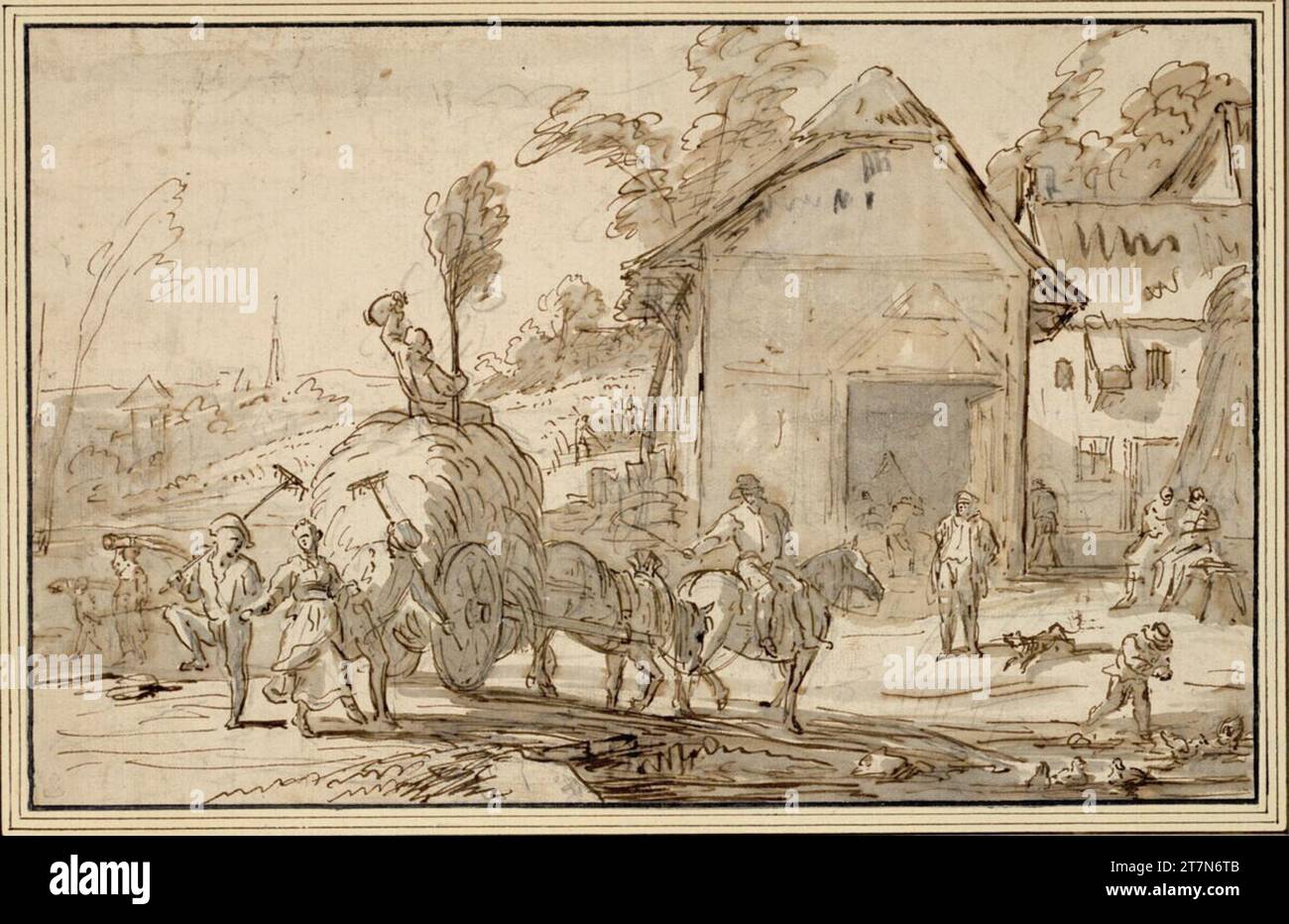 Richard van Orley A hay car on the way to the barn. Feder in brown ...