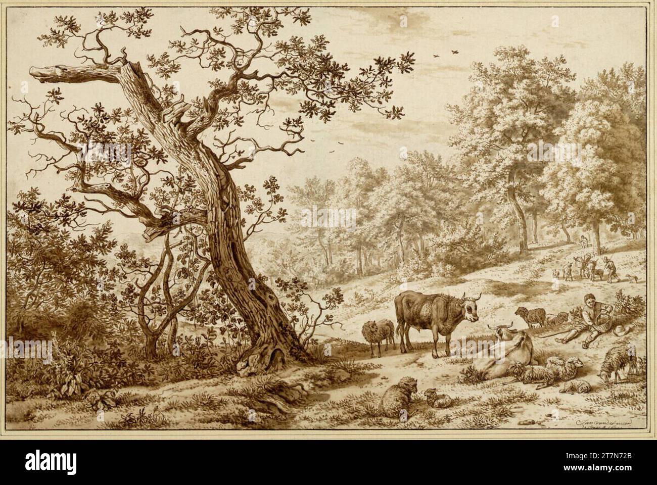 Jan van der Meer d.Ä. Tree -rich pasture landscape with cattle and ...