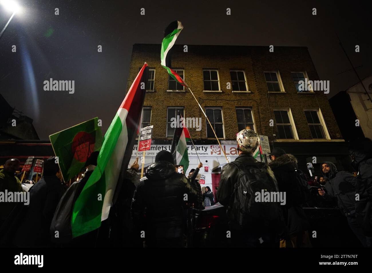 Protest outside the office of the Tower Hamlets Labour Party in Bethnal ...