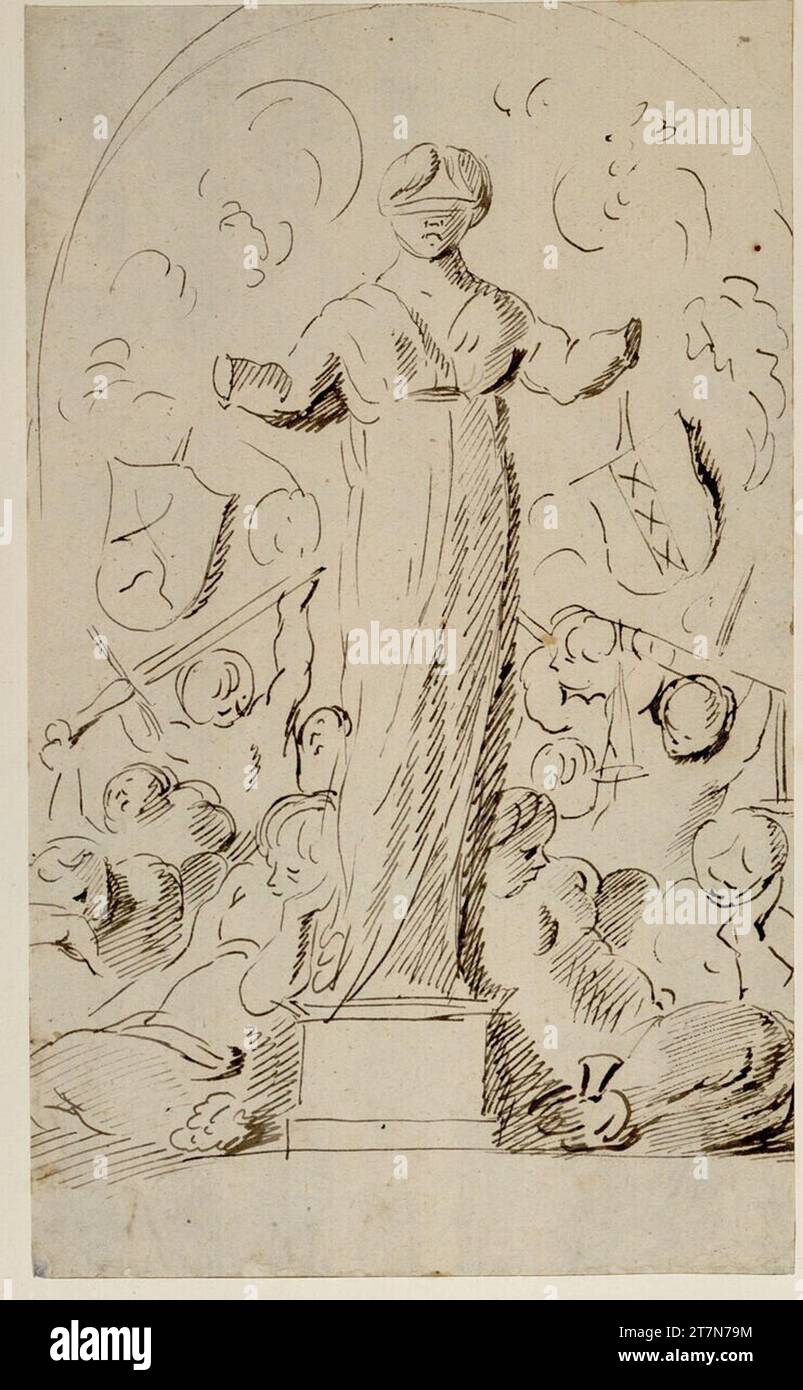 Abraham Rademaker Justitia without hands, with the coat of arms of ...