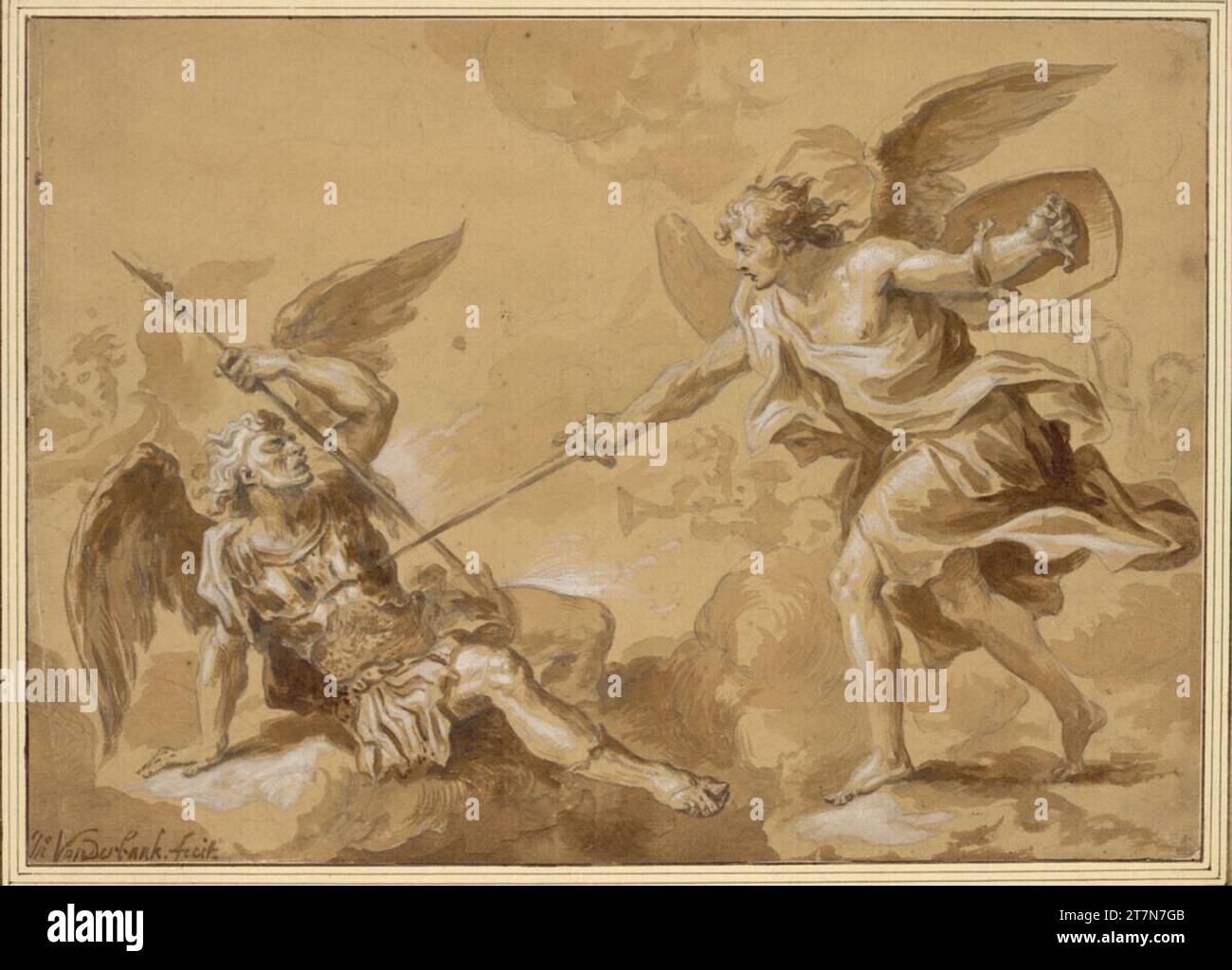 Johan van der Banck Archangel Michael defeats Lucifer. Graphite pencil ...