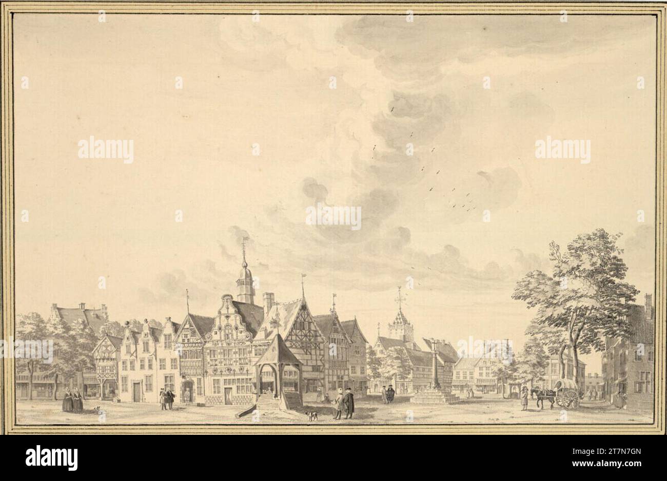 Jan de Beyer View of Maaseyck's marketplace (Maeseiyck). Feather and ...