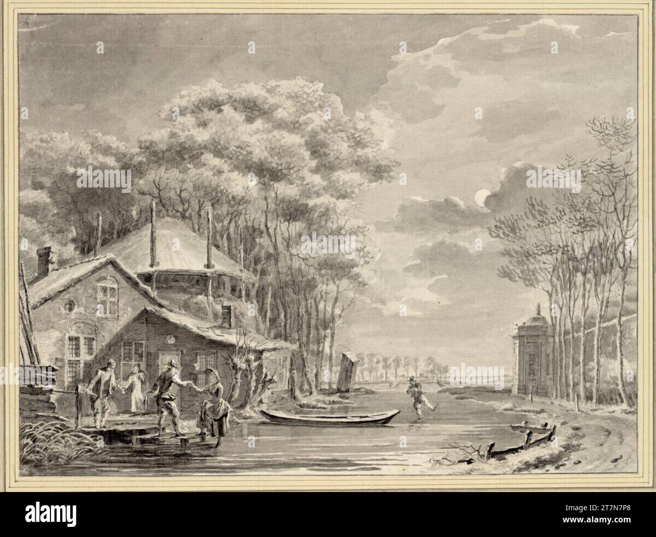 Hendrik Pothoven Winter landscape at full moon, with a farmhouse and ...