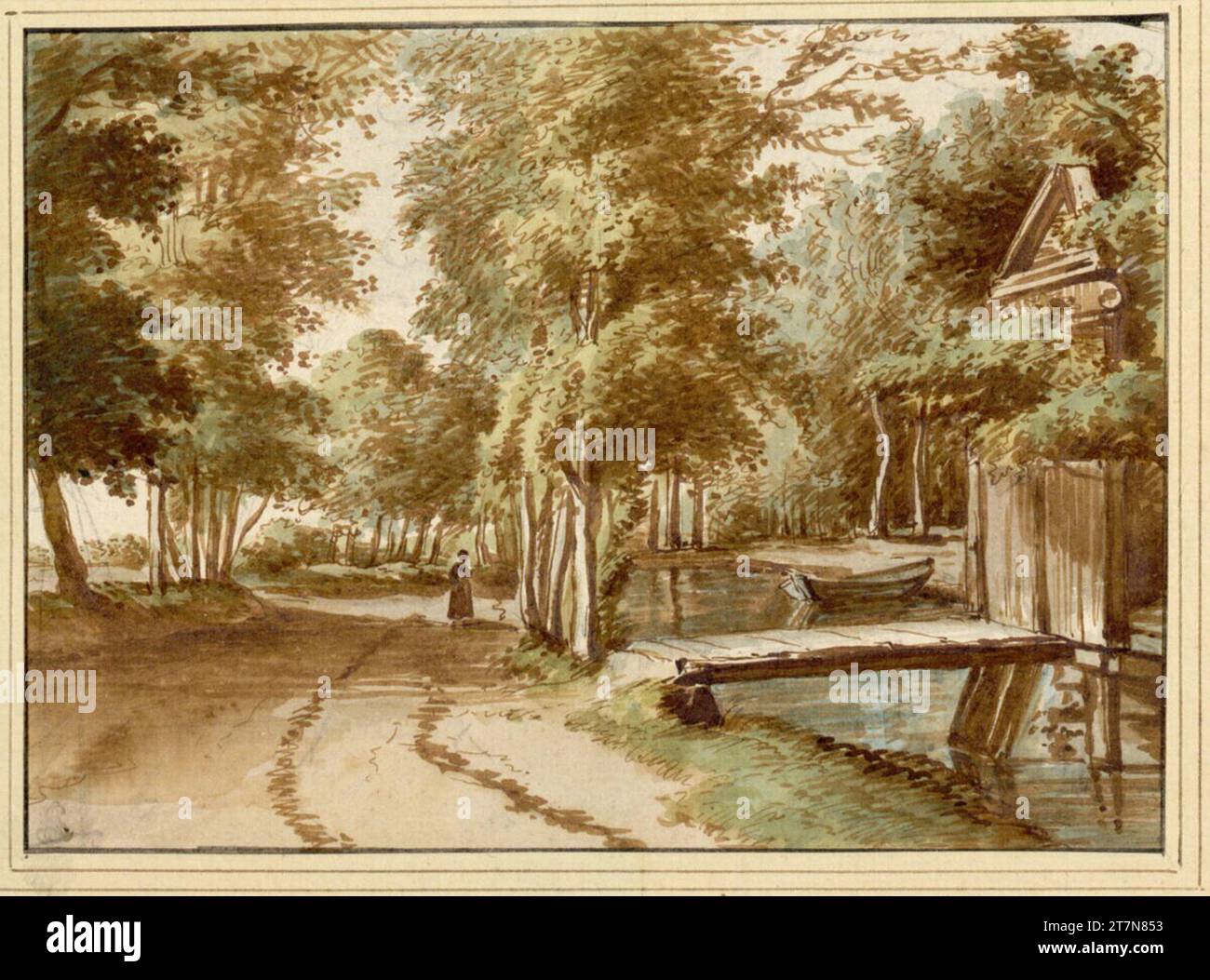 Wybrand Hendriks Allee on a small channel. Pen and brushes in brown ...