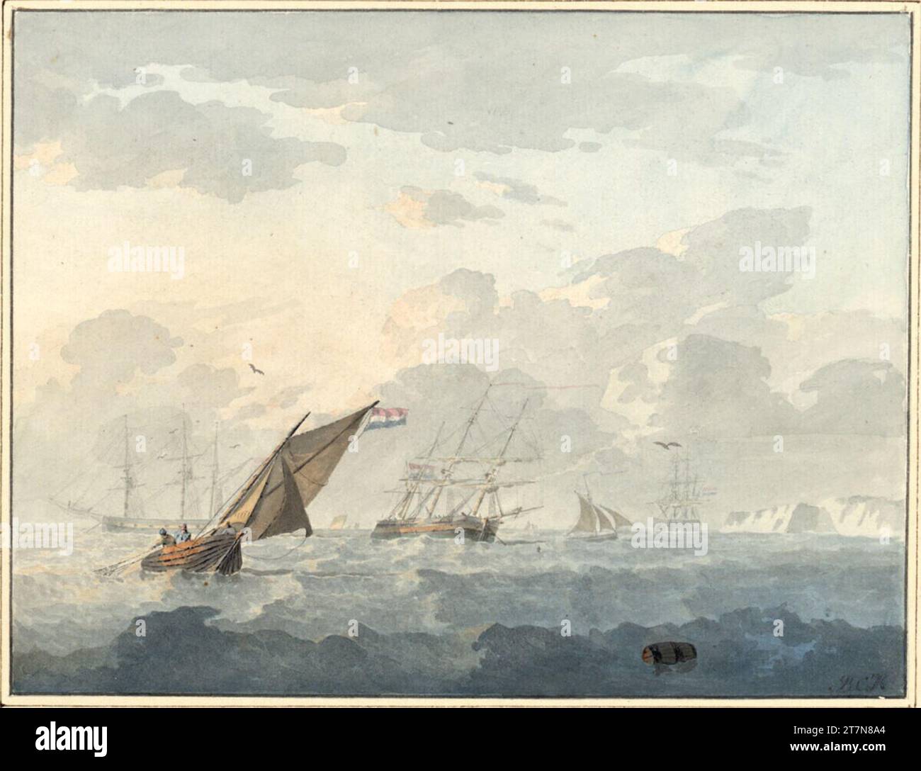 Barend Cornelis Koekkoek Fishing boat and ships under Dutch flag, a ...