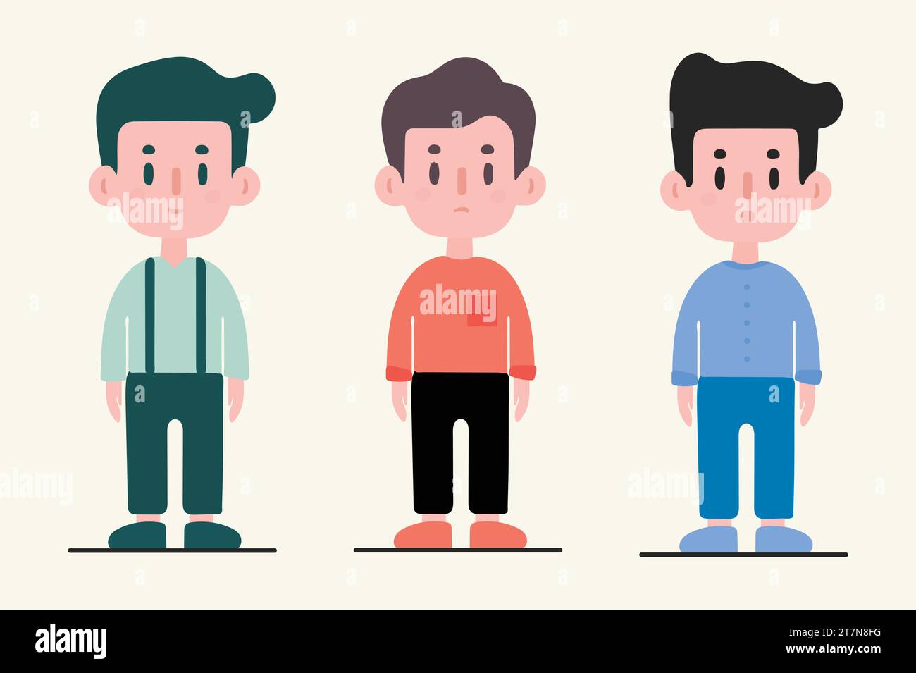 set of cute simple young little boy teen flat full body cartoon child ...