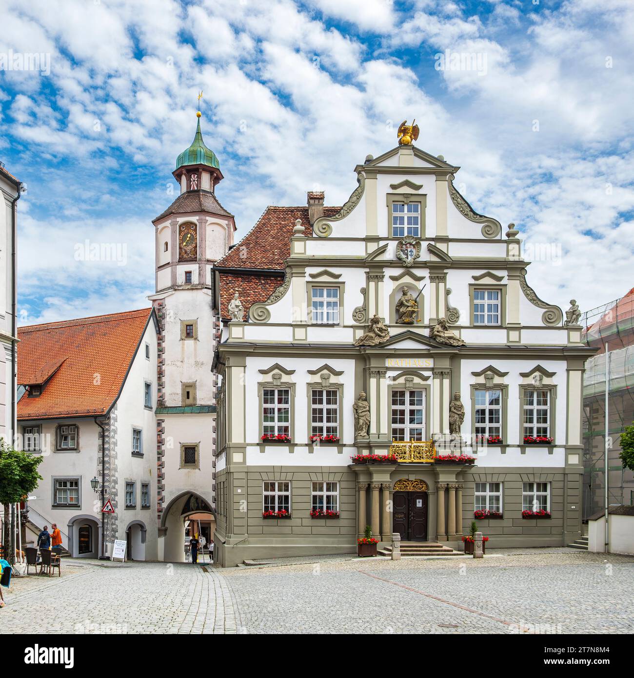 The historic town hall at the market square in Wangen im Allgäu, Upper ...