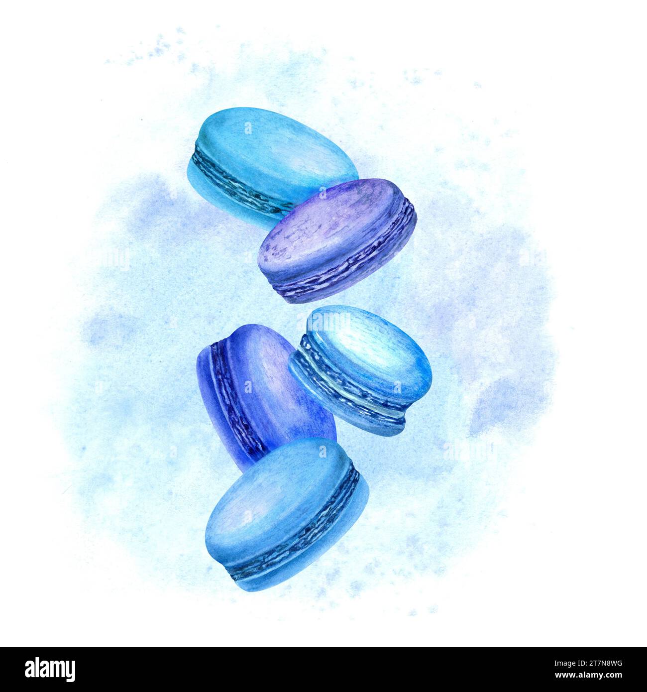 Berry flavored macaroons levitation on watercolor color background ...
