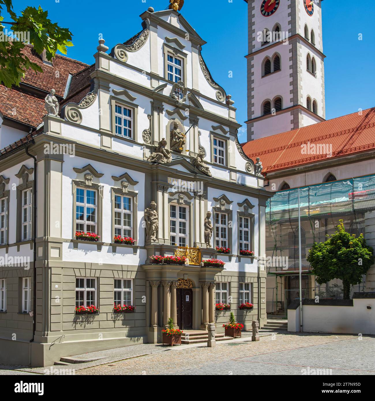 The historic town hall at the market square in Wangen im Allgäu, Upper ...