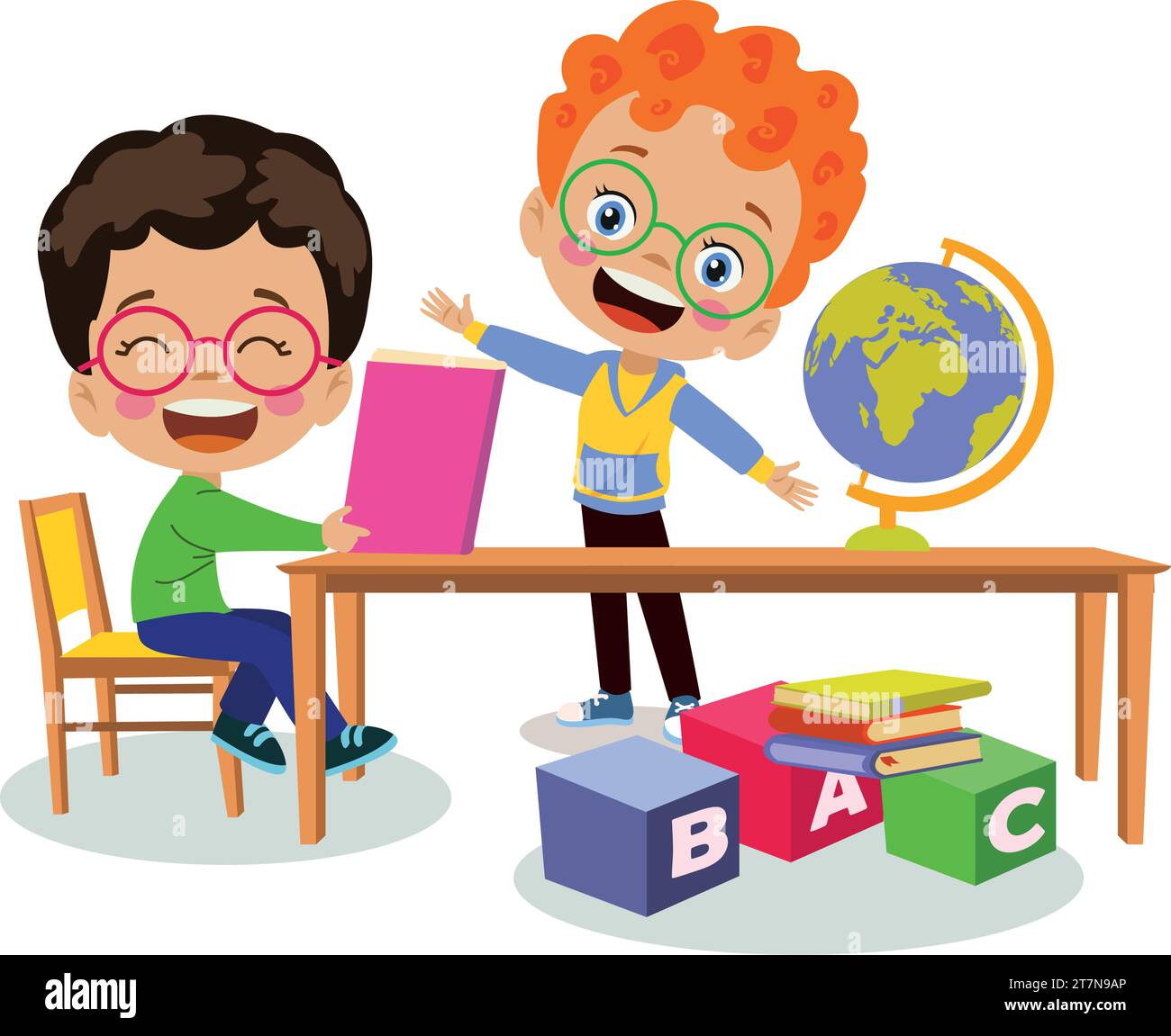 cute kids studying world map studying in classroom at school Stock ...