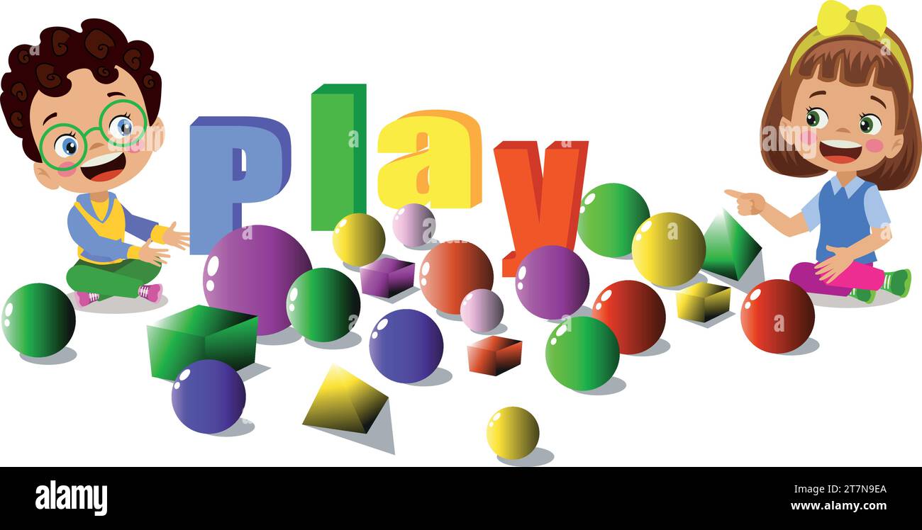kids playing with colorful balls and geometric shapes Stock Vector ...