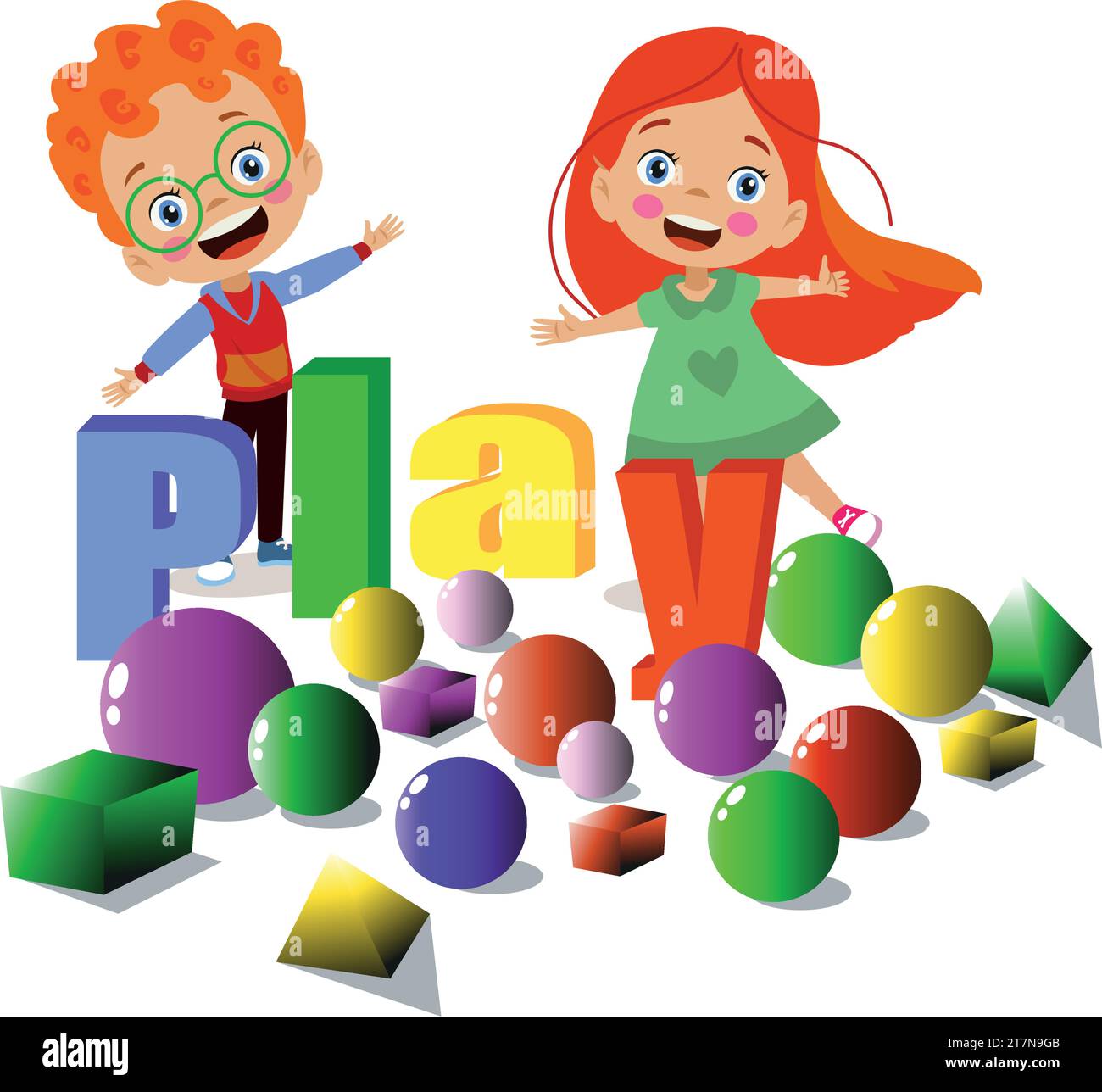 kids playing with colorful balls and geometric shapes Stock Vector ...