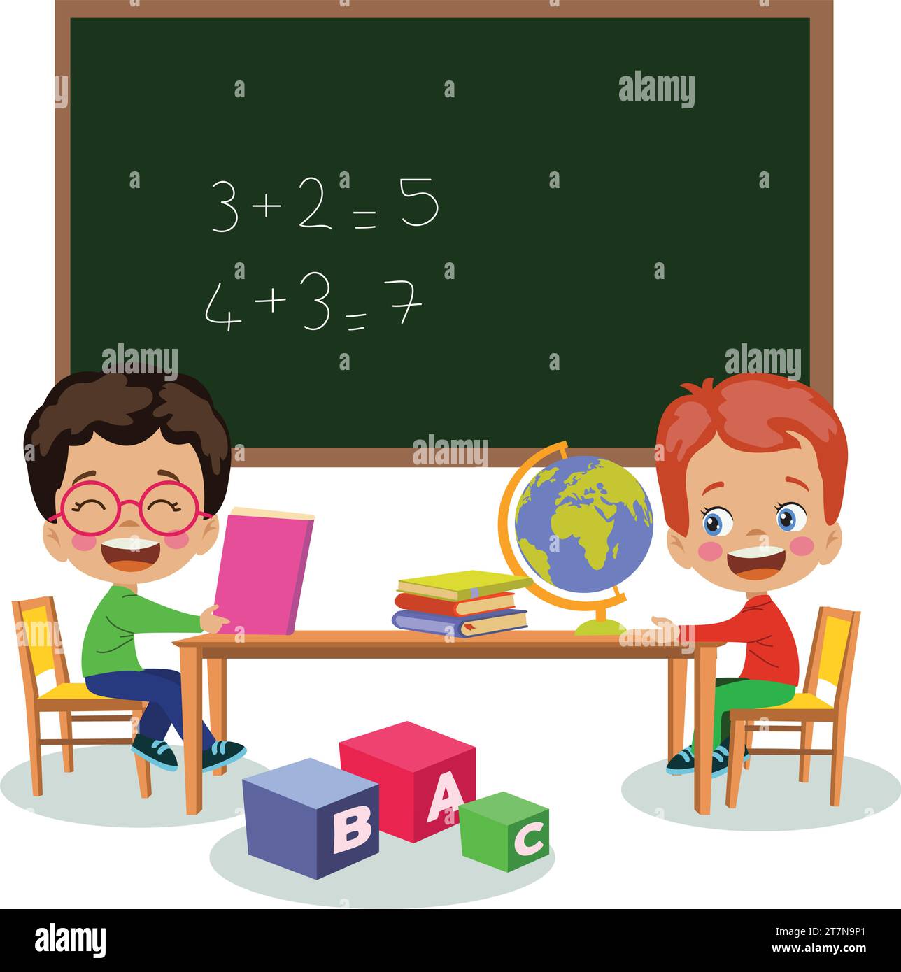 cute kids studying world map studying in classroom at school Stock ...