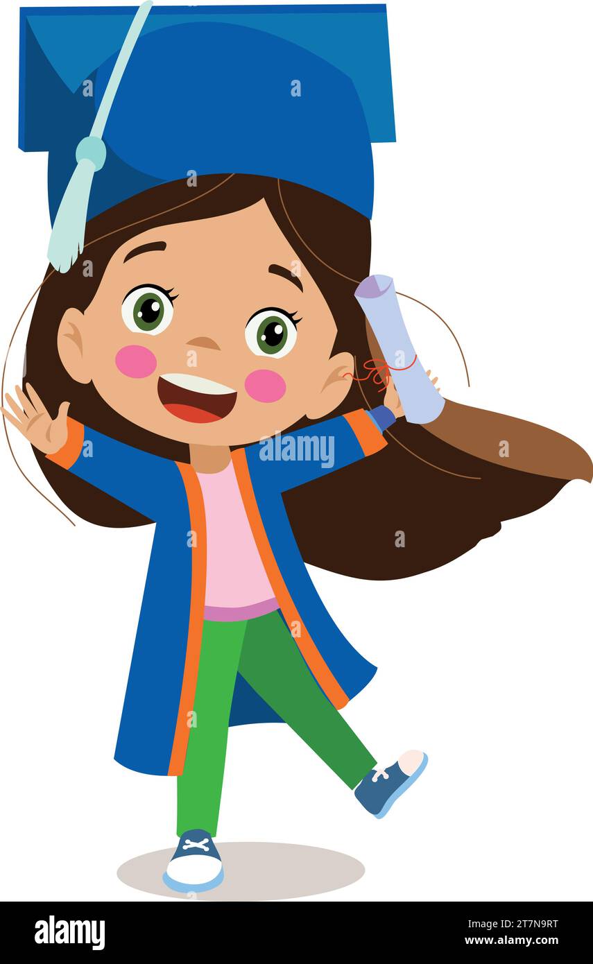 cute kid graduating graduation throwing cap Stock Vector Image & Art ...