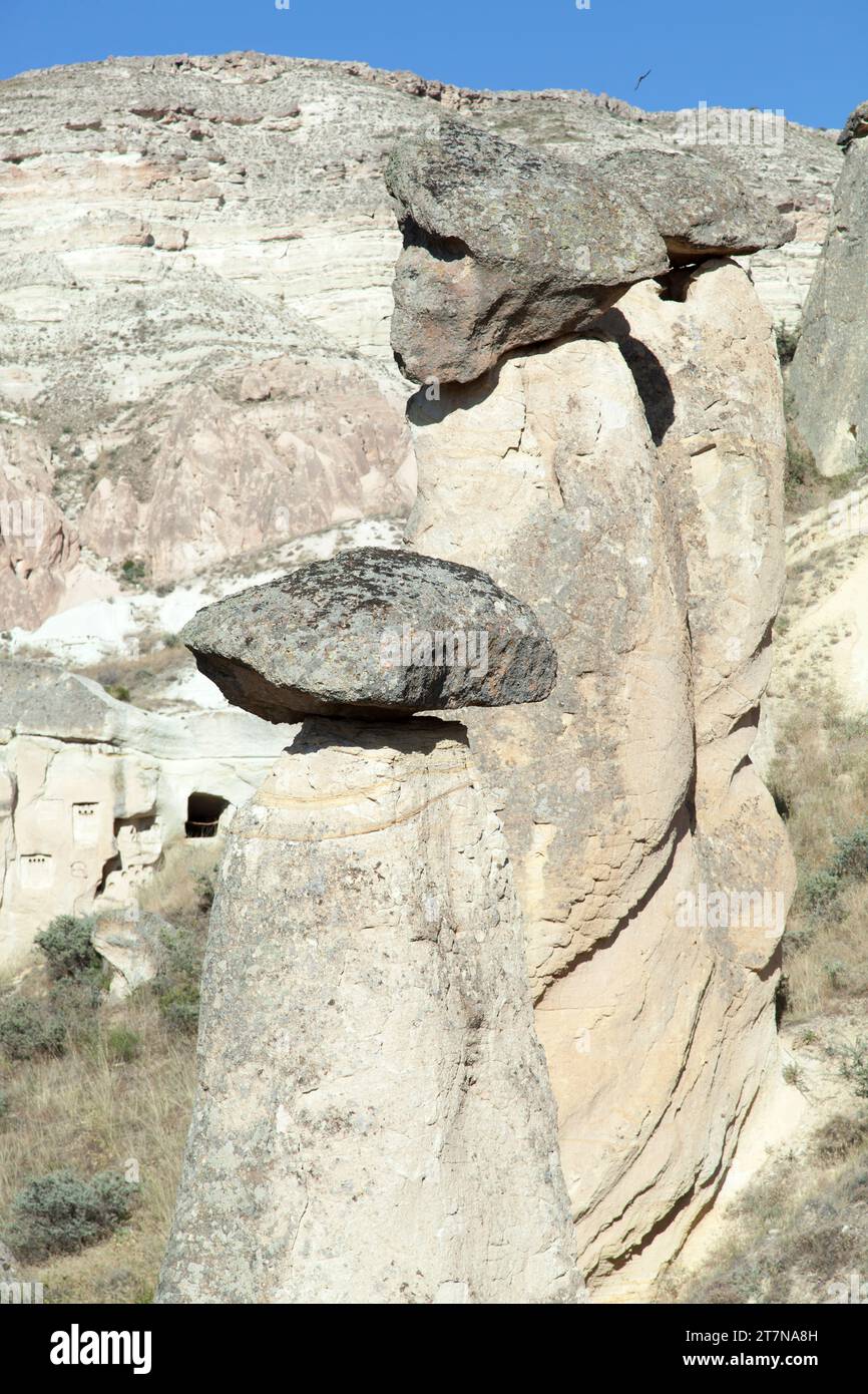 The close view of famous rocks with fairy chimneys in Red Valley ...