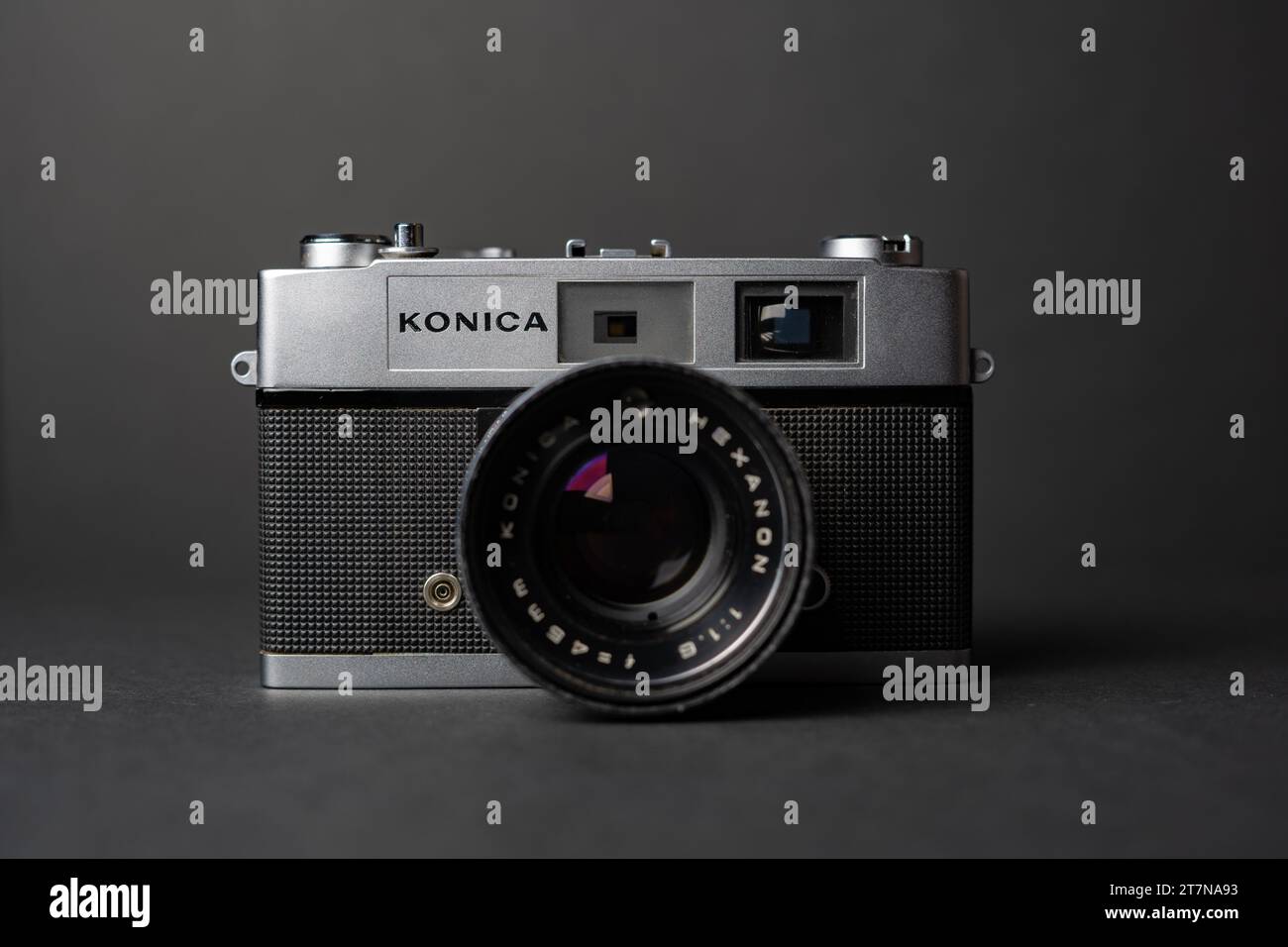 The Konica vintage rangefinder camera auto s 1.6 35mm on a black ...