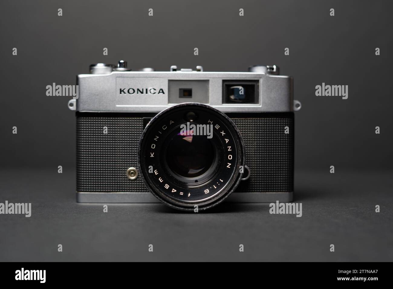The Konica vintage rangefinder camera auto s 1.6 35mm on a black ...