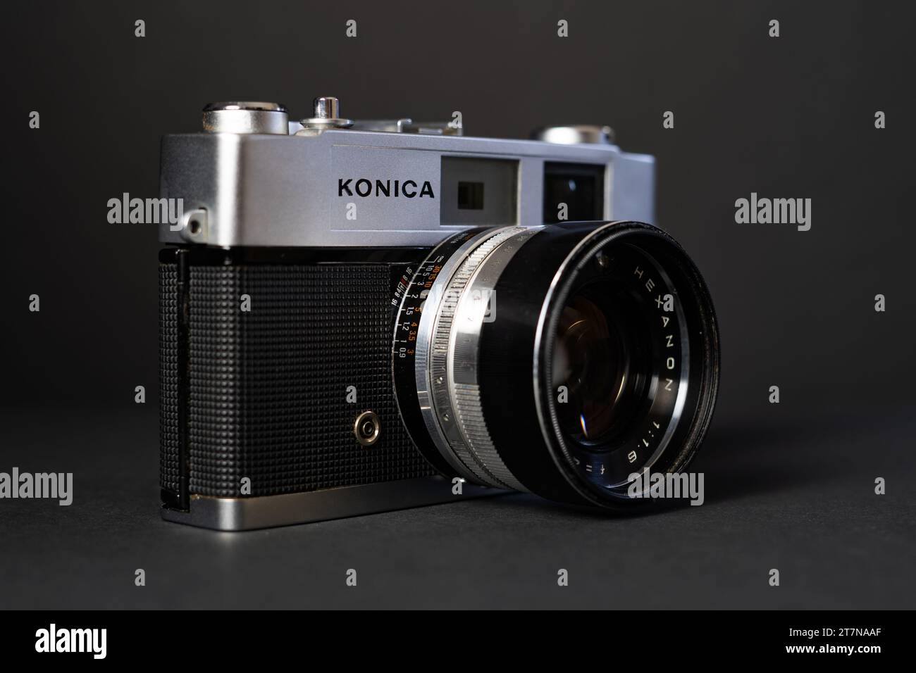 The Konica vintage rangefinder camera auto s 1.6 35mm on a black ...