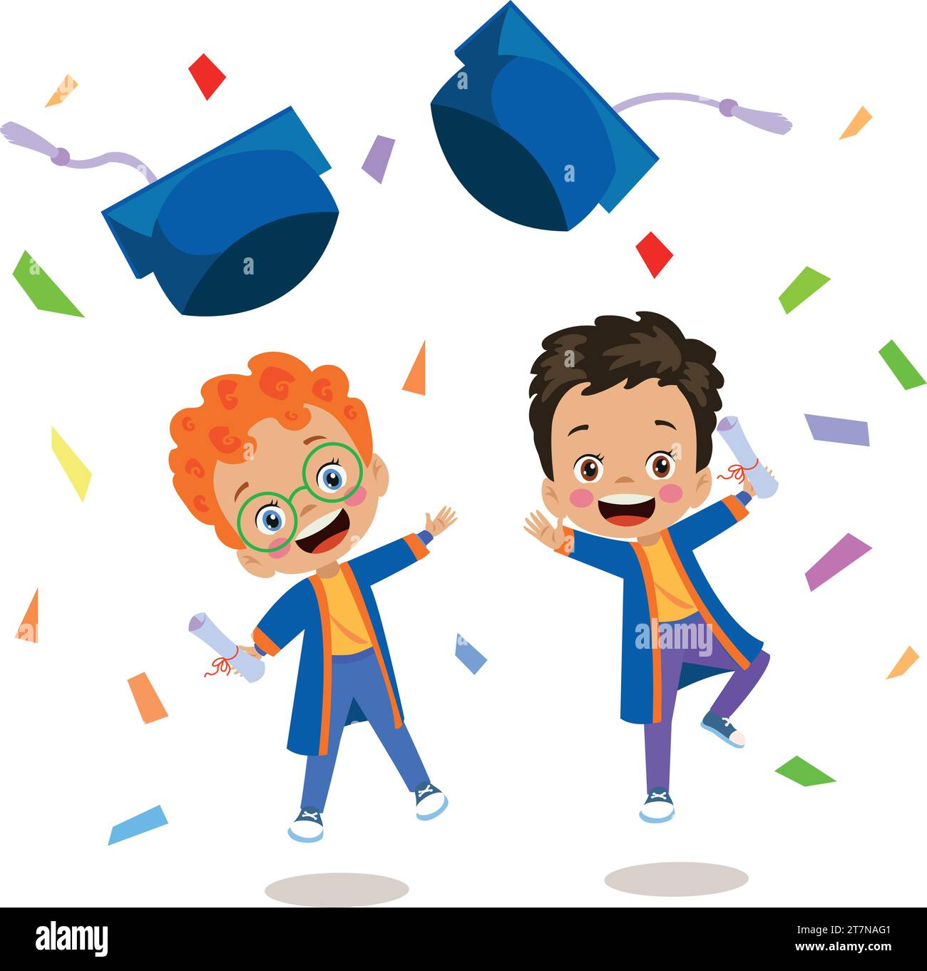 cute kid graduating graduation throwing cap Stock Vector Image & Art ...