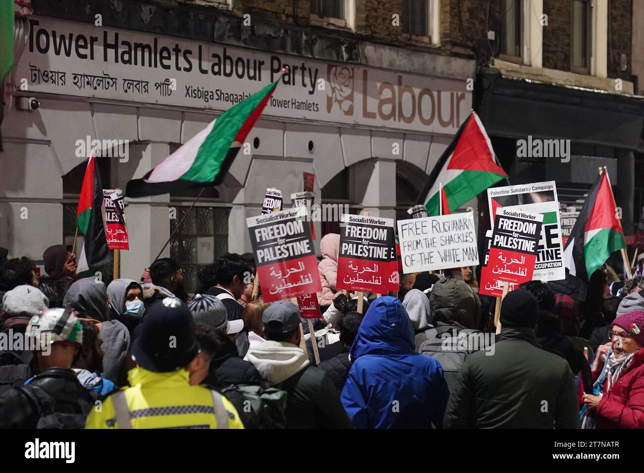 Protest outside the office of the Tower Hamlets Labour Party in Bethnal ...