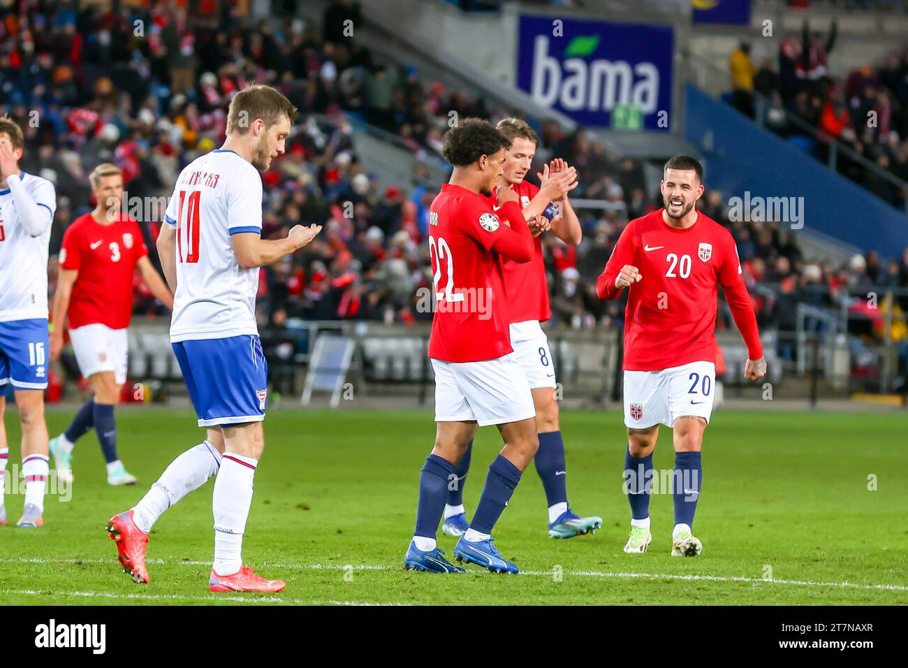 Oslo, Norway, 16th November 2023. Norway's Oscar Bobb celebrates his ...