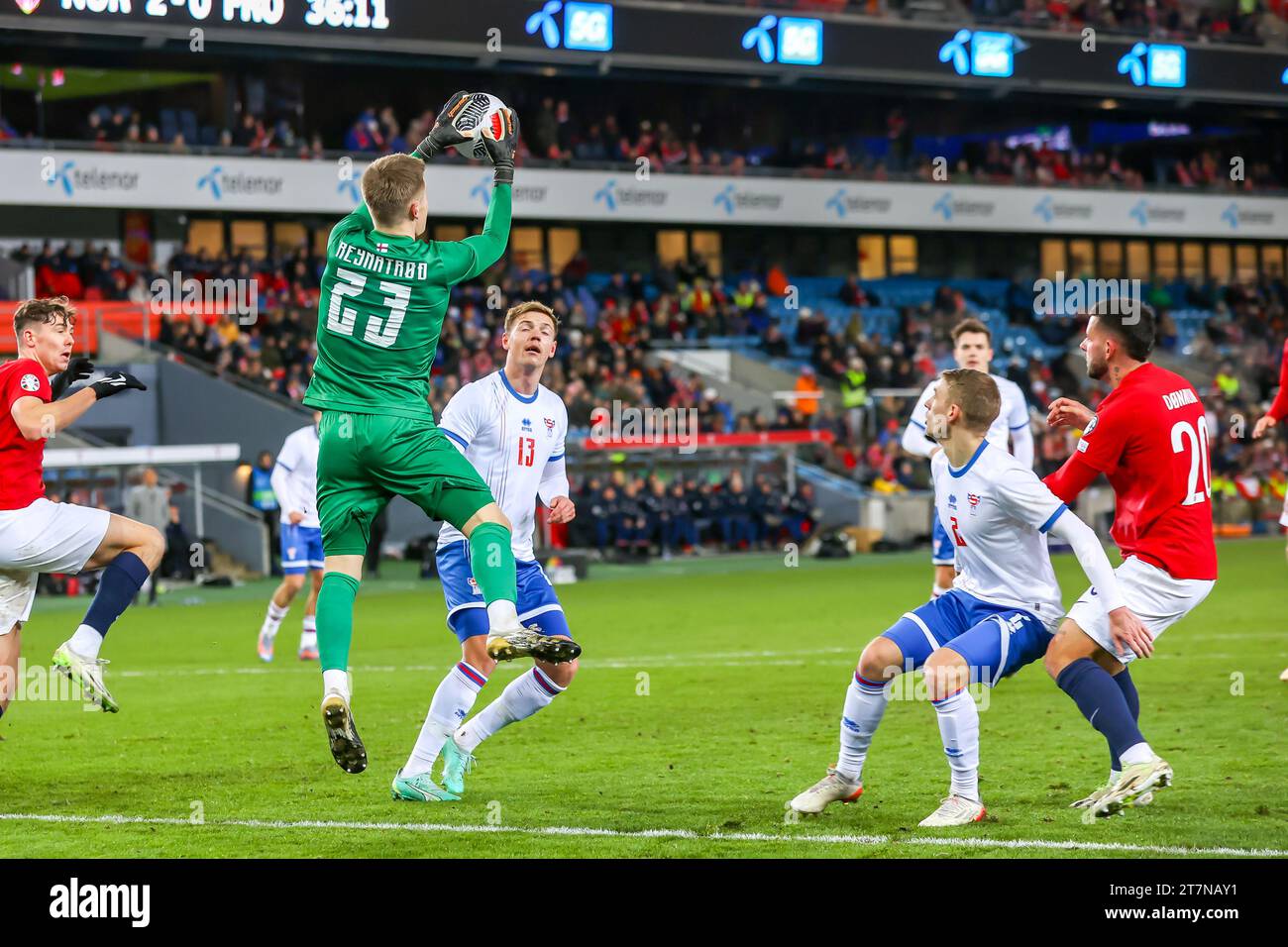 Oslo, Norway, 16th November 2023. The Farao Island's goalkeeper Bardur ...