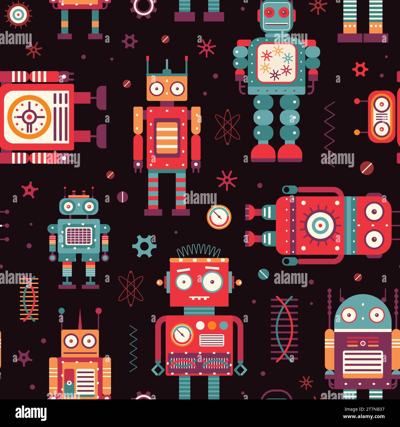 Retro Tin Toys and Vintage Robots Pattern Stock Vector Image & Art - Alamy