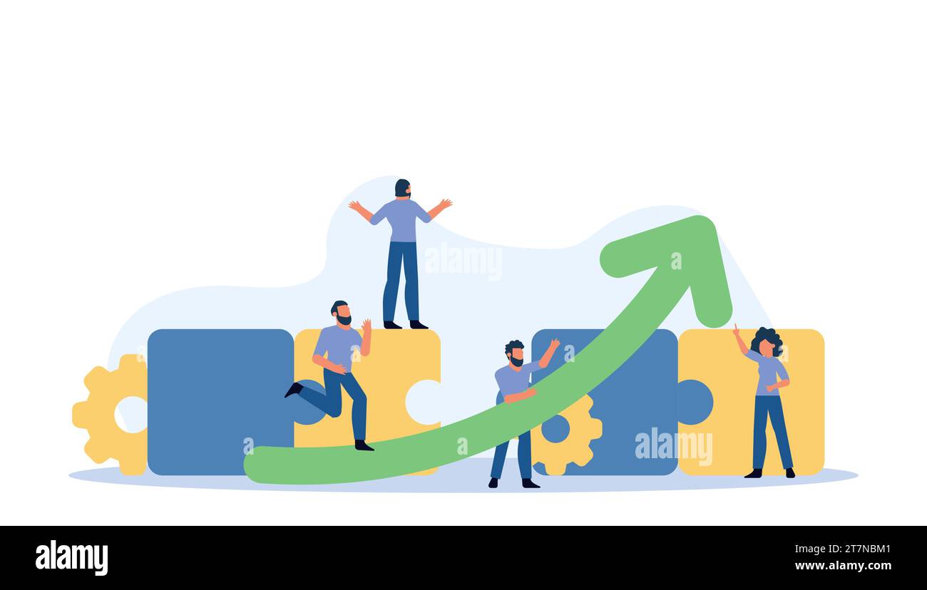 Vector illustration concept featuring a team of businessmen working ...