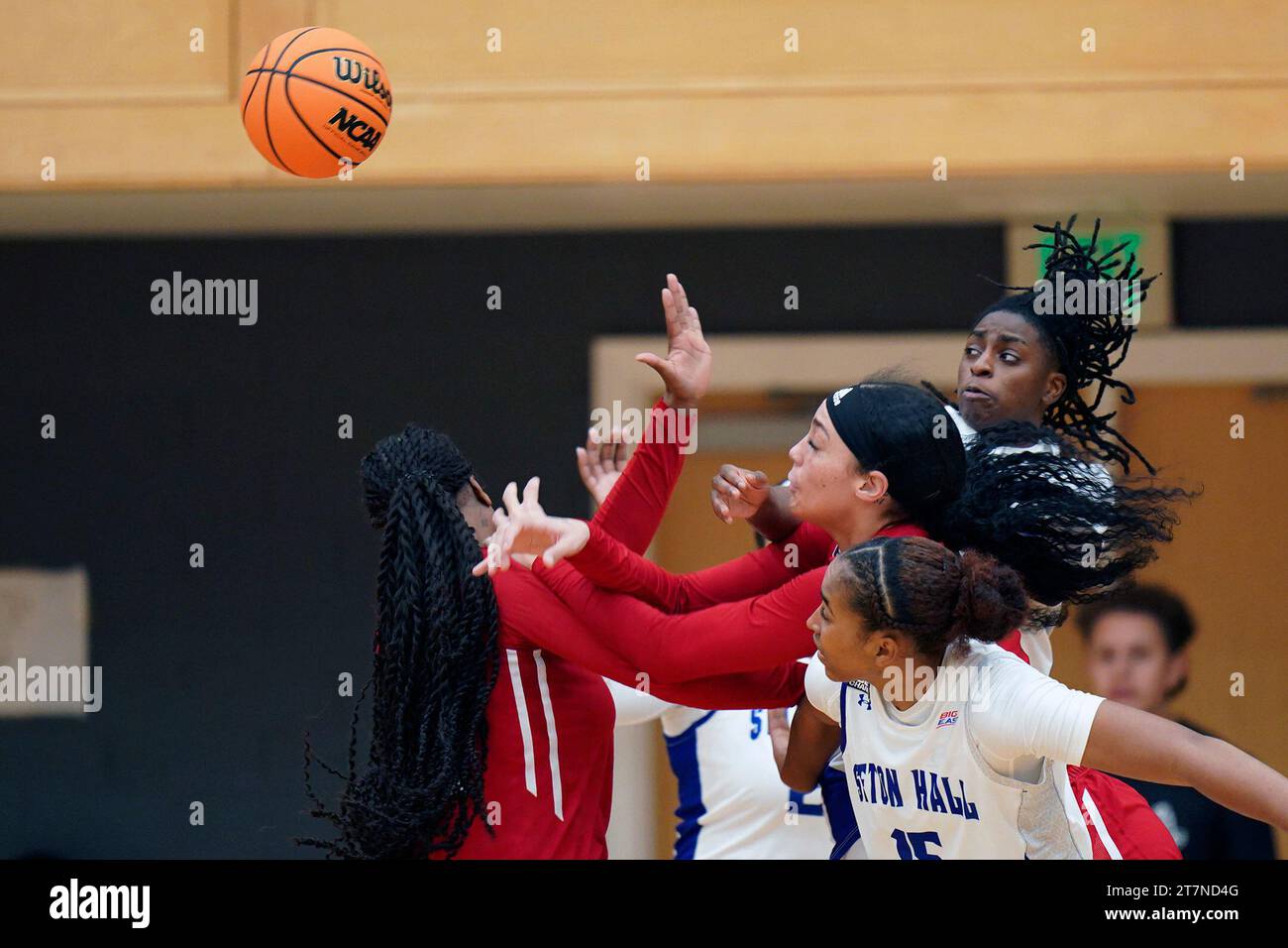 Seton Hall forward Azana Baines (15) and Rutgers guard Destiny Adams (1 ...