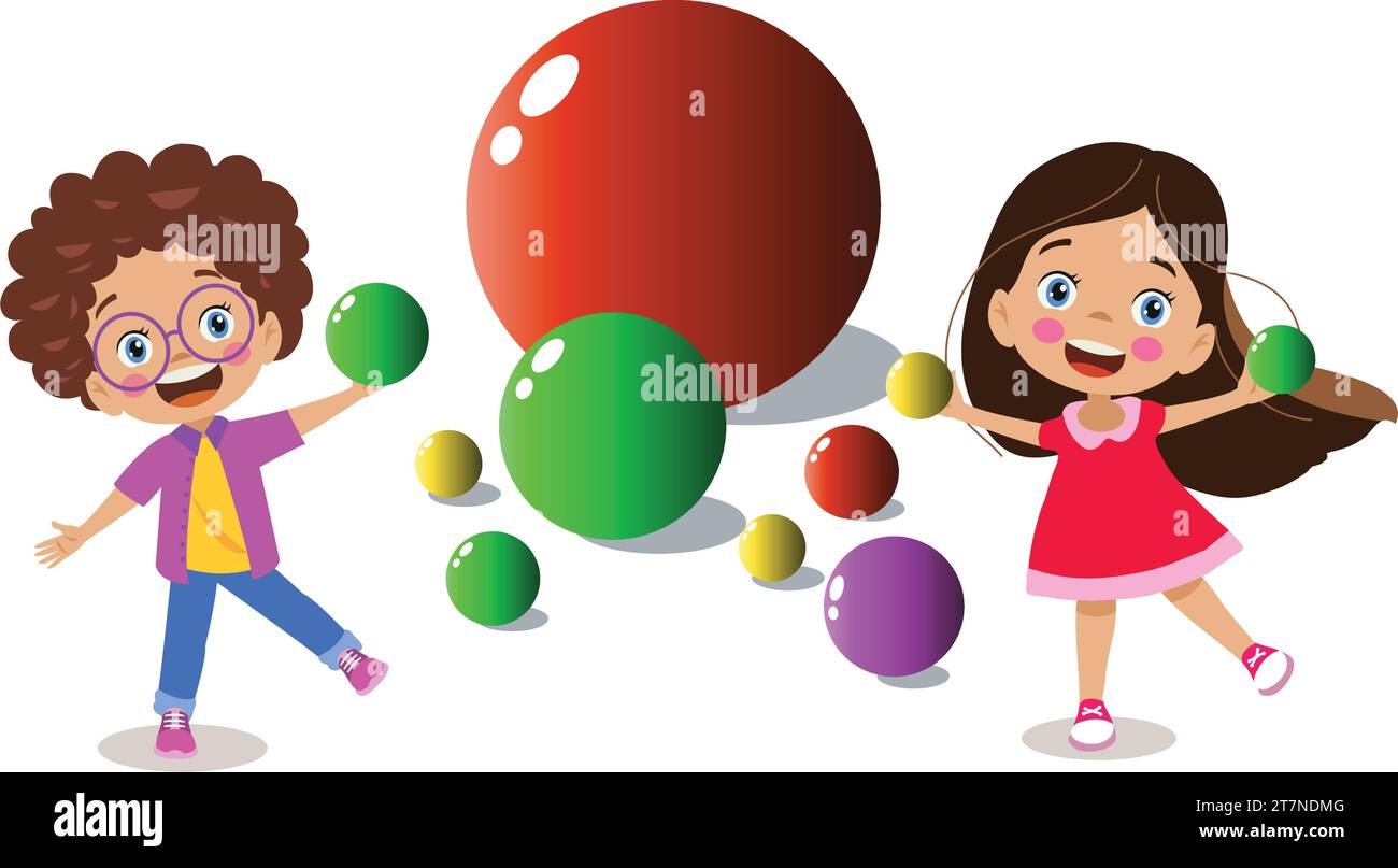 kids playing with colorful balls and geometric shapes Stock Vector ...