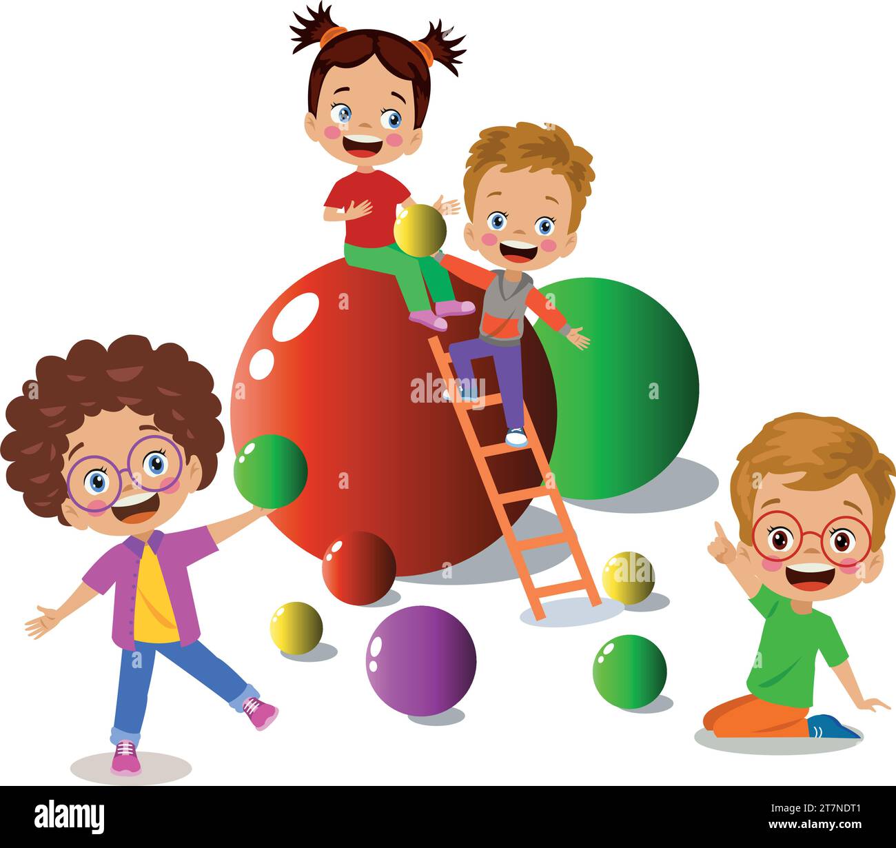 kids playing with colorful balls and geometric shapes Stock Vector ...