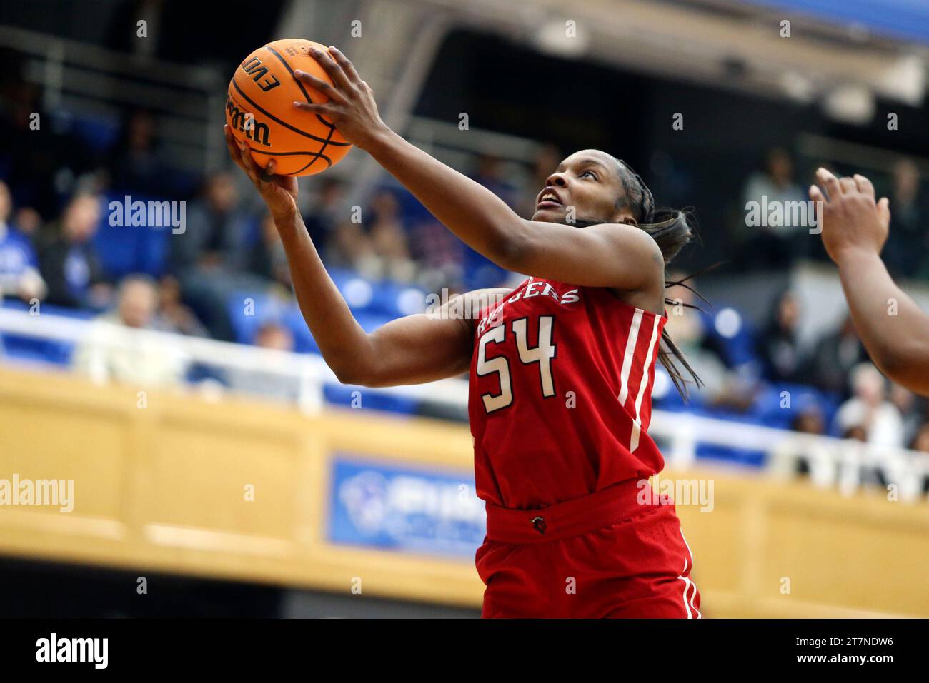 Rutgers center Chyna Cornwell (54) takes a shot during an NCAA ...