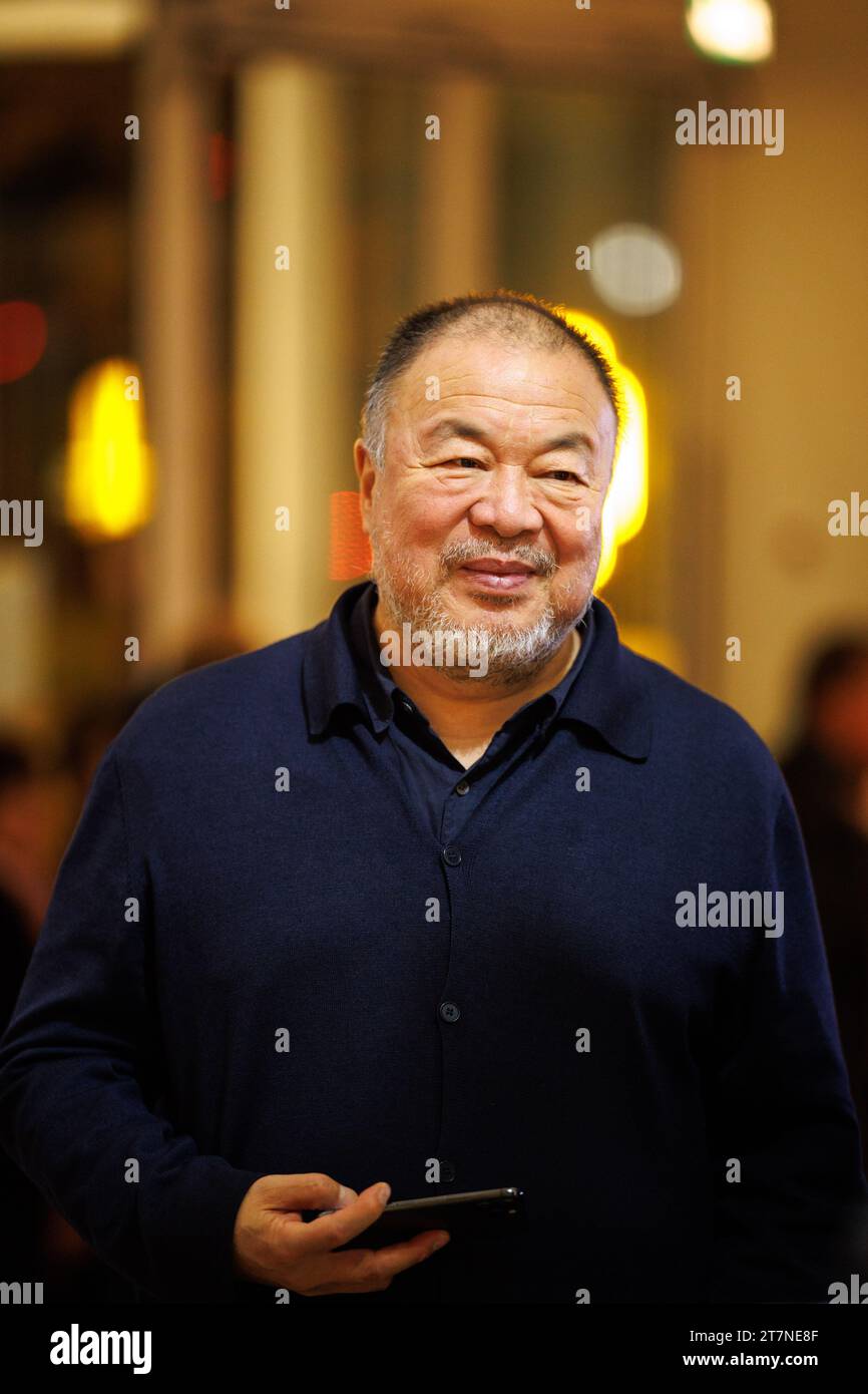 Munich, Germany. 16th Nov, 2023. Ai Weiwei, Chinese conceptual artist, stands in the audience at ...