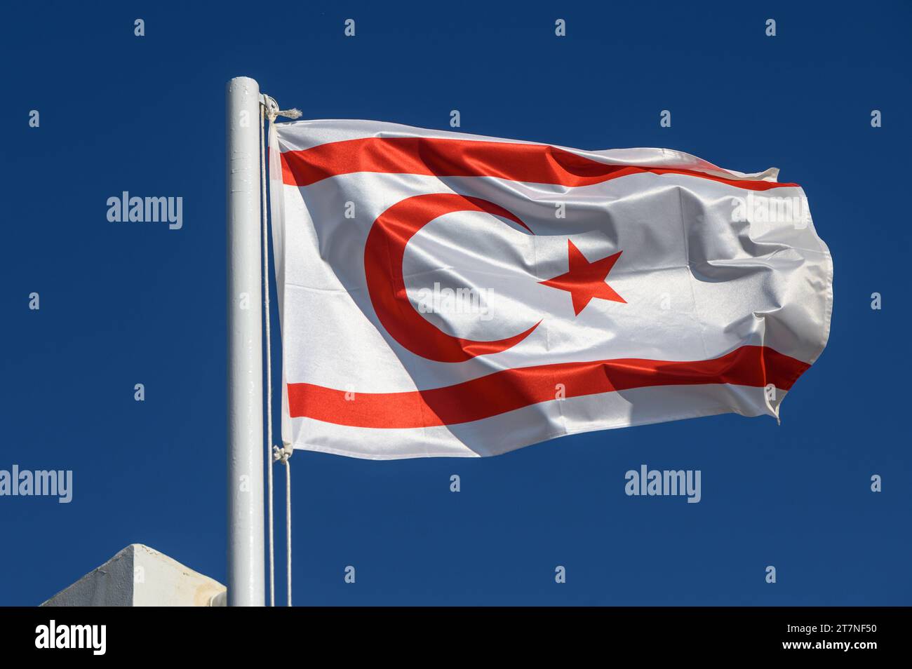 Northern Cyprus flag against blue sky 5 Stock Photo - Alamy