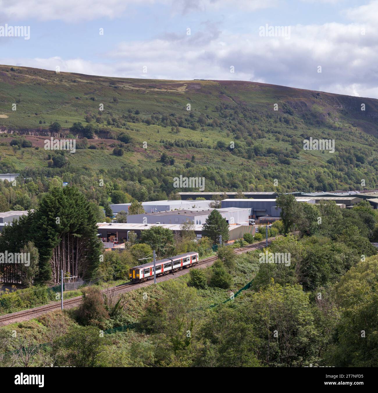 Transport For Wales class 150 DMU train 150283 passing Ysgubor Newydd (south of Merthyr Tydfil ...