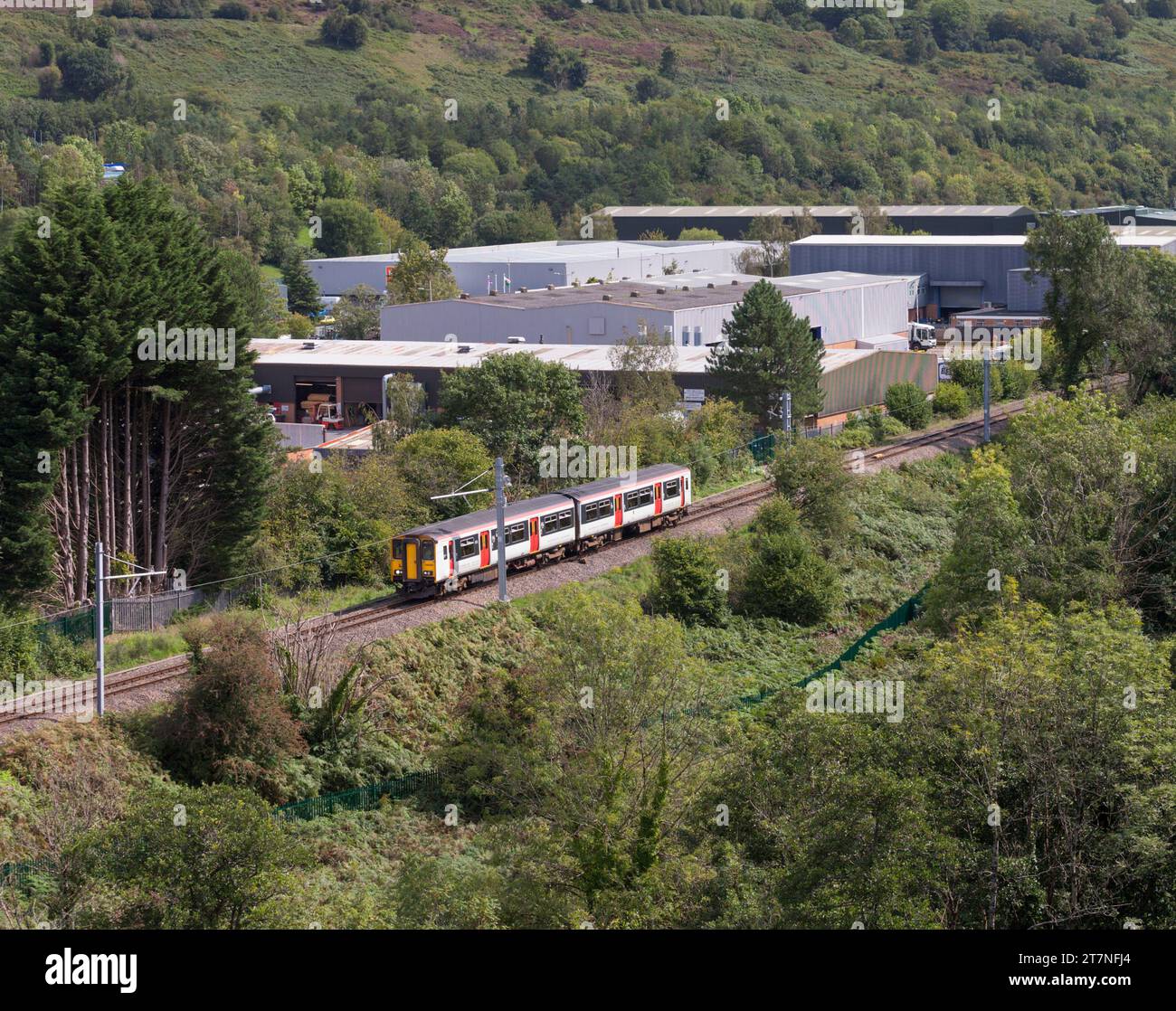 Transport For Wales class 150 DMU train 150283 passing Ysgubor Newydd (south of Merthyr Tydfil ...